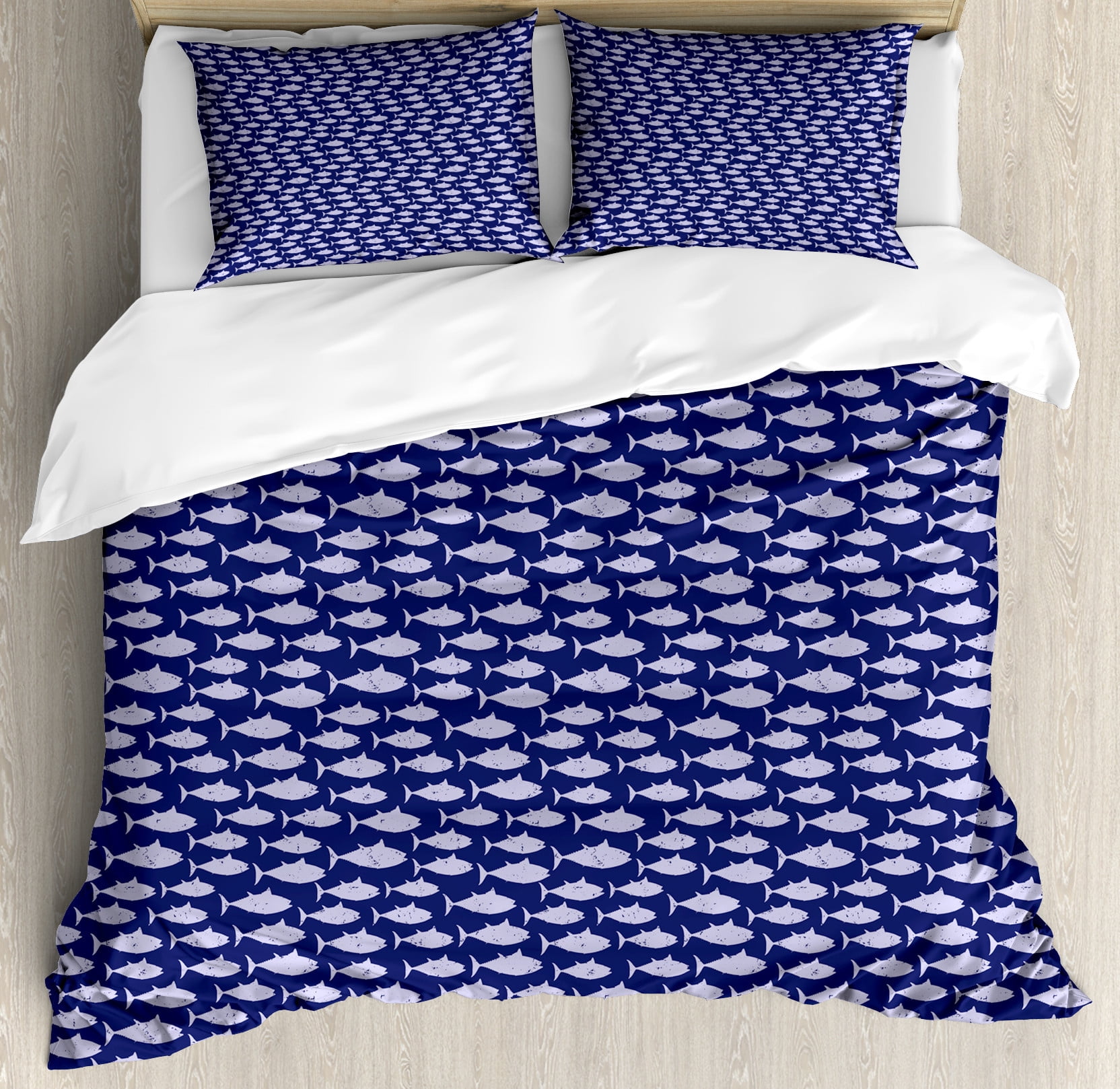 Fish Duvet Cover Set, Grunge Silhouettes of Dangerous Piranhas ...
