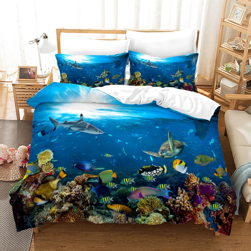 Fish Duvet Cover Set Ocean Bedding Sets 3D Printed Underwater World ...