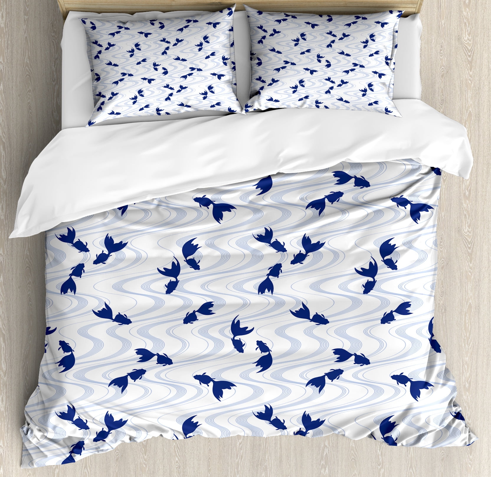 Fish Duvet Cover Set, Rhythmic Japanese Style Waves and Koi Fish ...