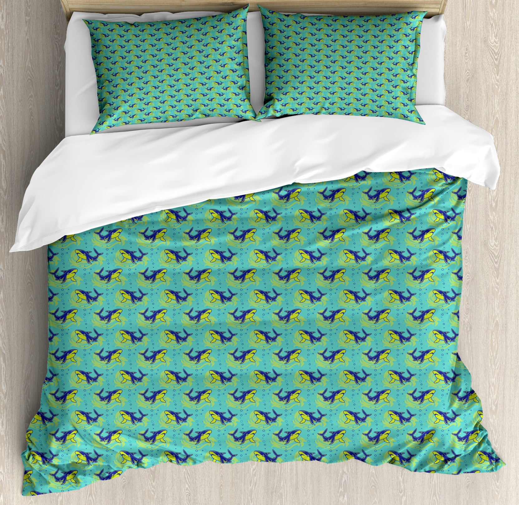 Fish Duvet Cover Sets, Creative Deep Sea Sharks Swimming Ocean Bubbles ...