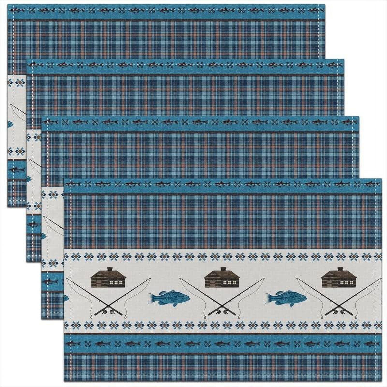 Fish Fabric Table Mats Placemat Fish Hook Fishing Theme Table Place ...