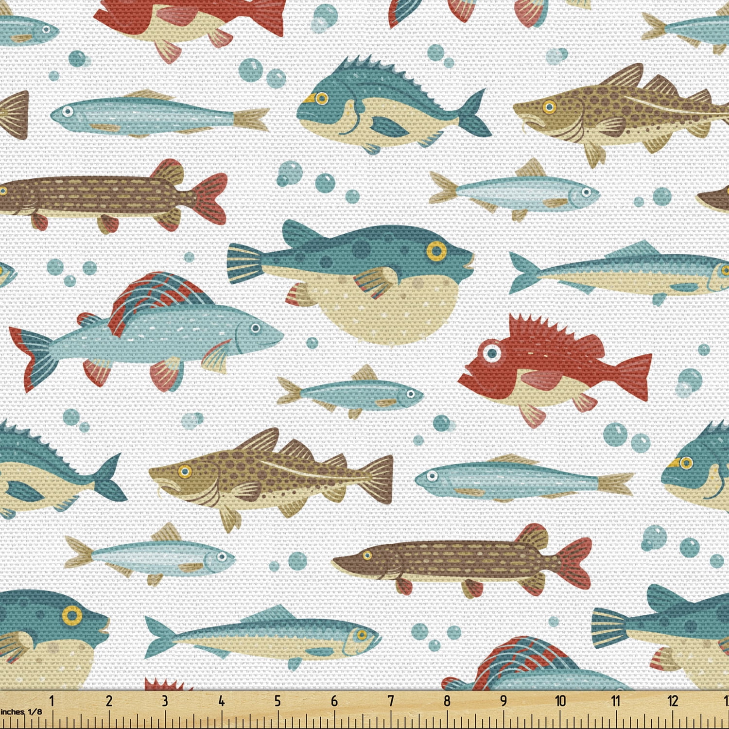 Ambesonne Fish Fabric by the Yard Upholstery, Colorful Ocean Animal ...