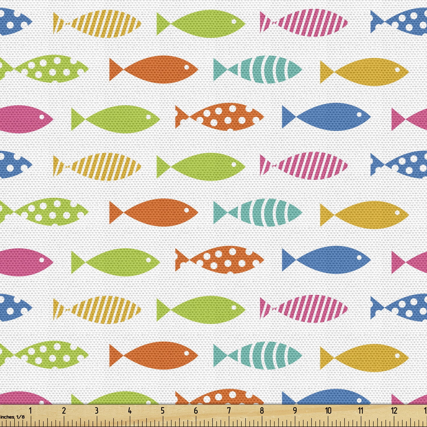 Ambesonne Fish Fabric by the Yard Upholstery, Ornamental Aquatic Sea ...