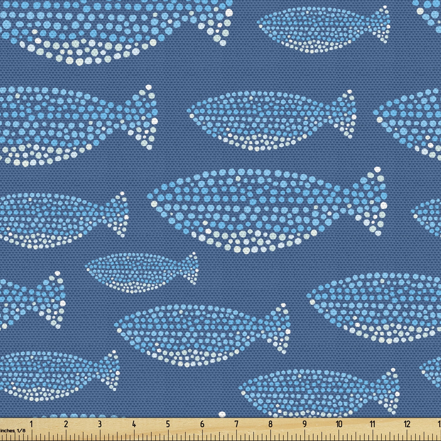 Fish Fabric by the Yard, Doodle Arrangement of Fish with Dots in Blue ...