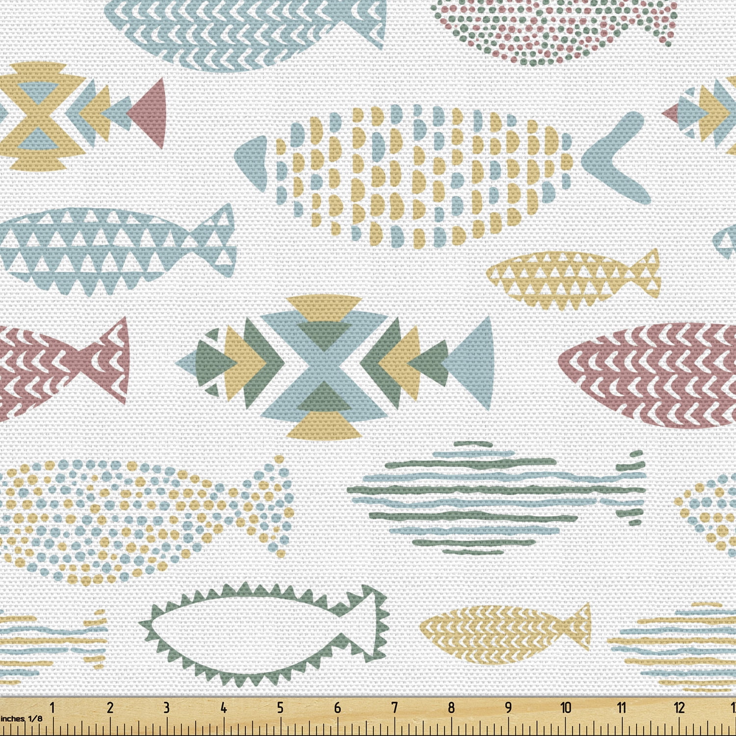 Ambesonne Fish Fabric by the Yard Upholstery, Geometric Style Sea ...