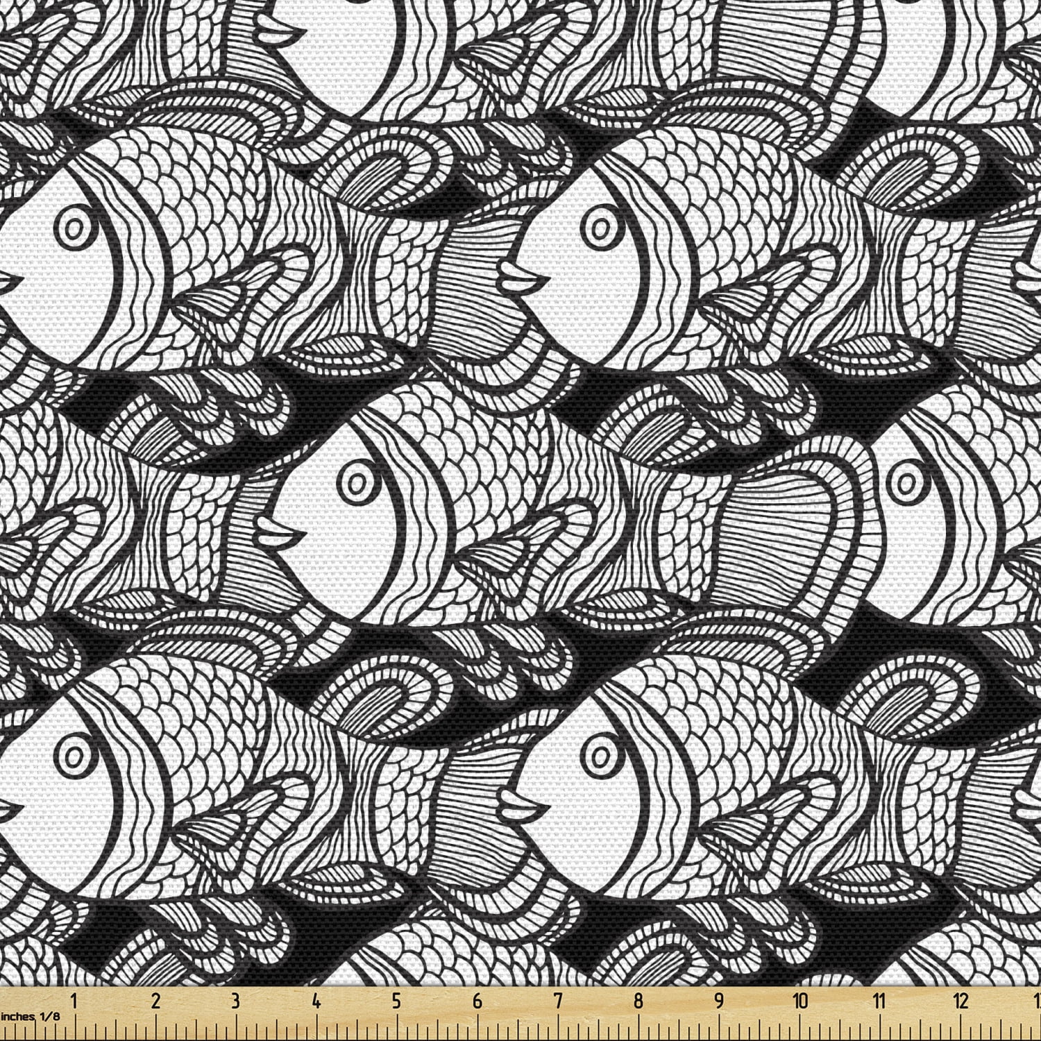 Ambesonne Fish Fabric by the Yard Upholstery, Black and White ...