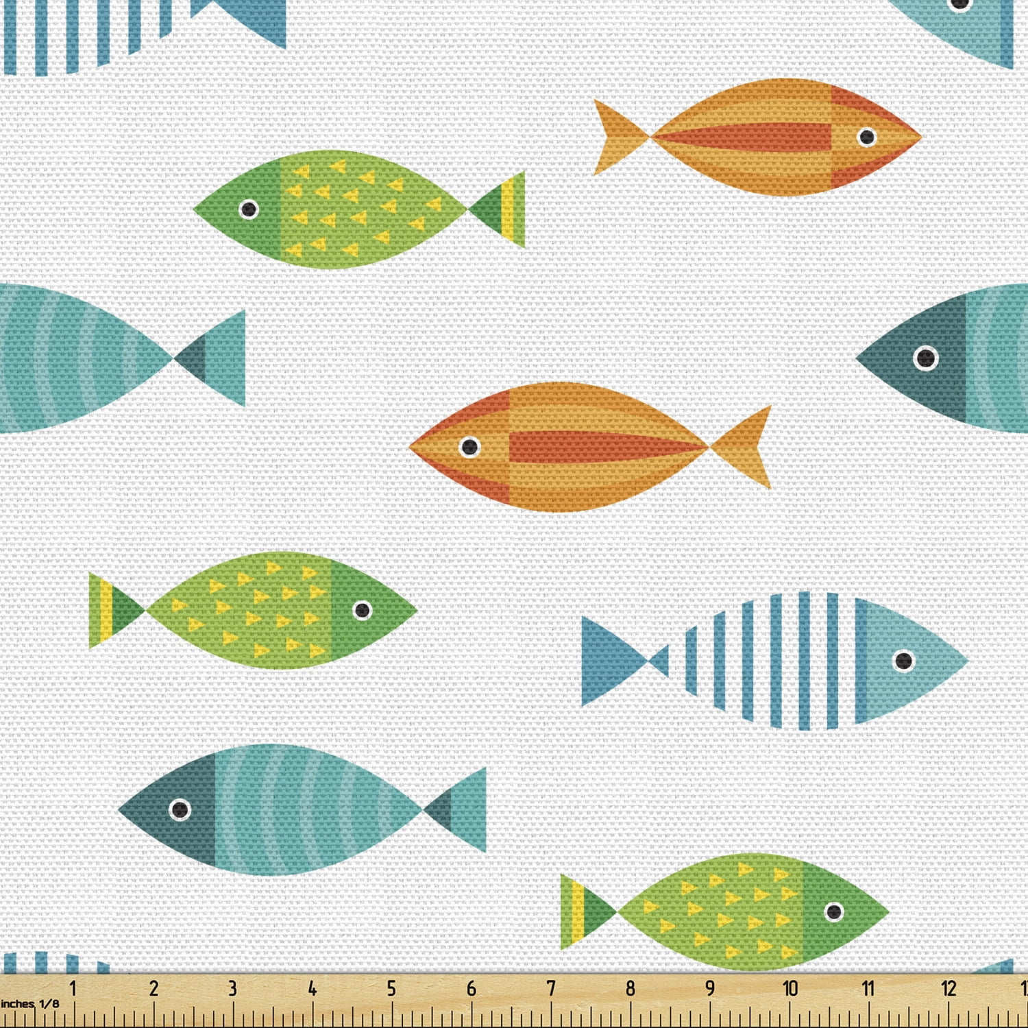 Ambesonne Fish Fabric by the Yard Upholstery, Geometric Shapes and ...