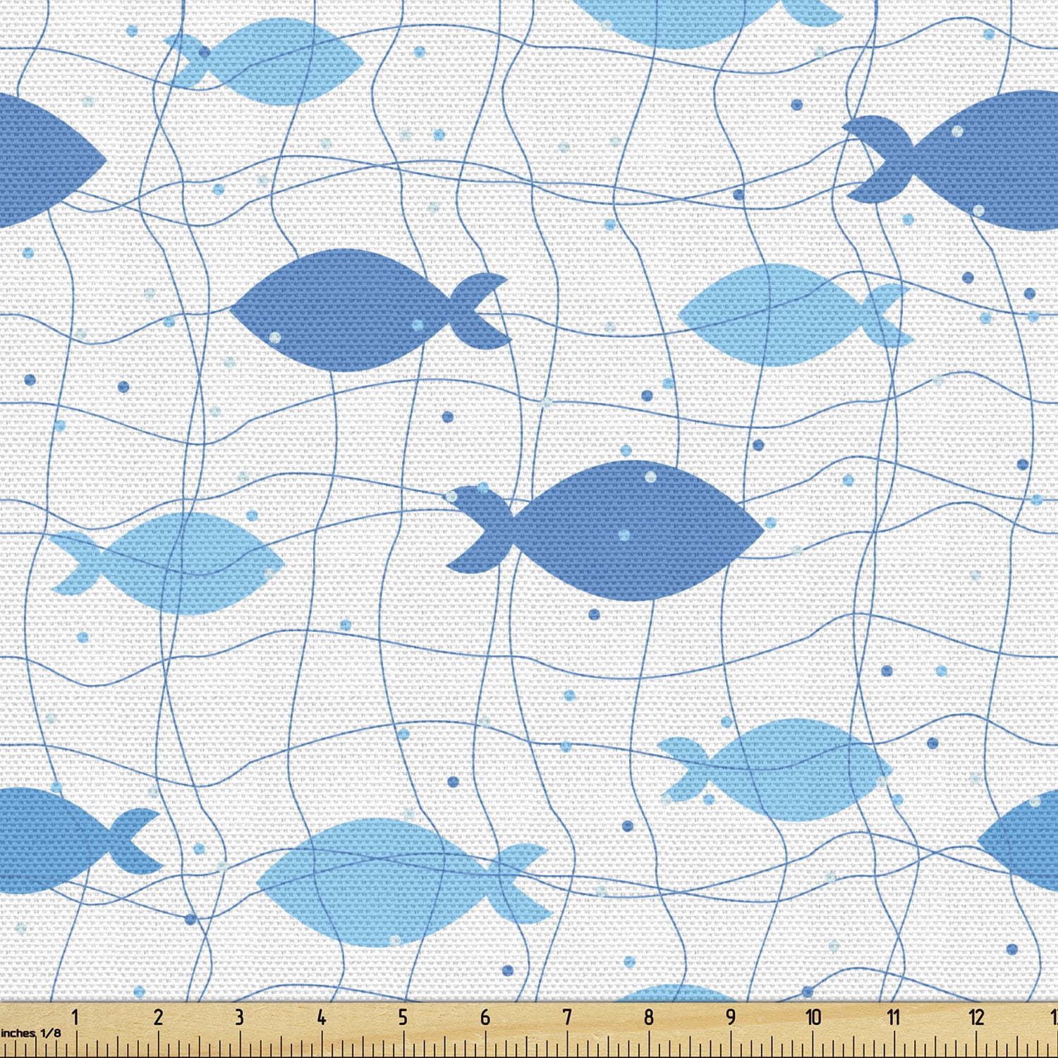 Ambesonne Fish Fabric by the Yard Upholstery, Geometric Net Design Dots ...