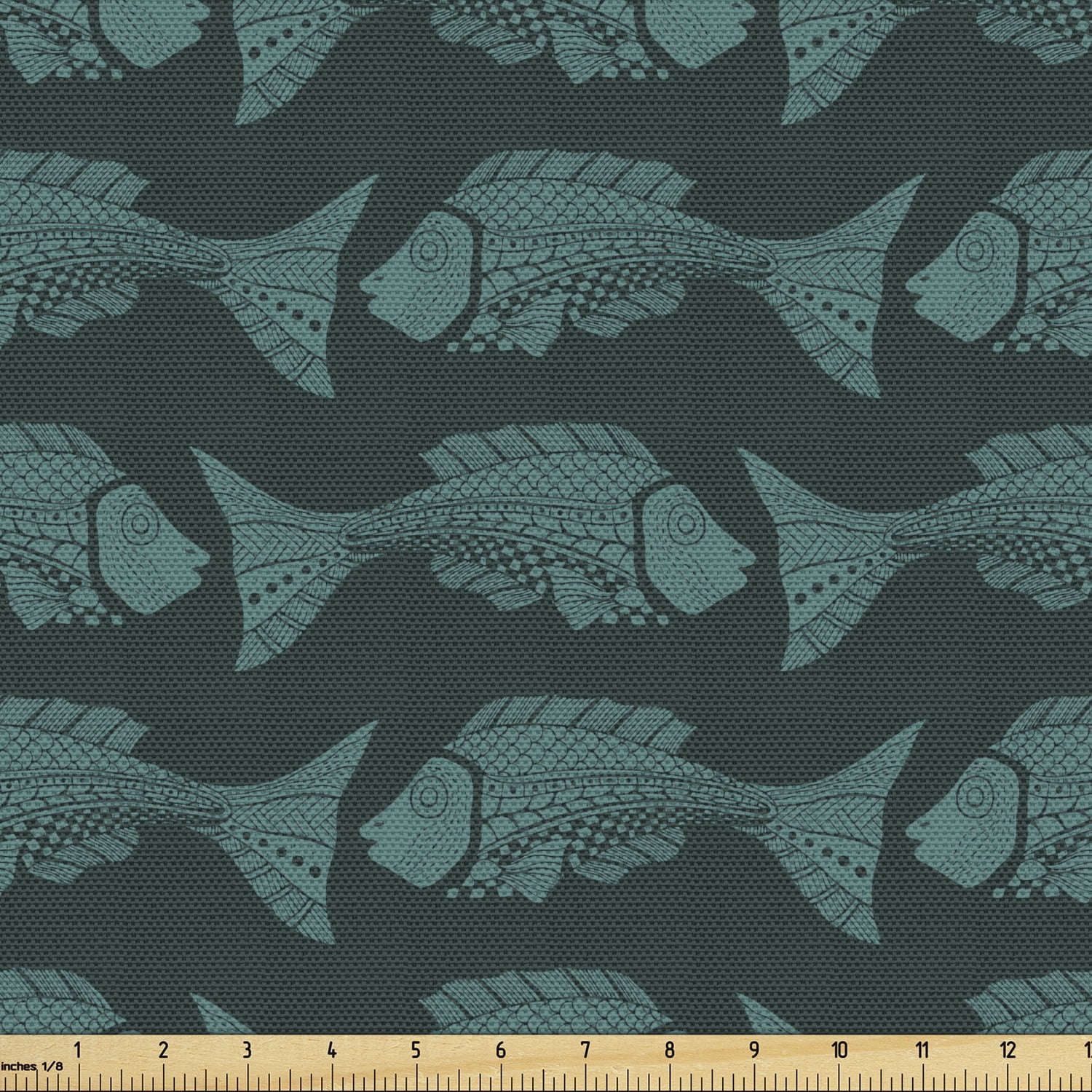 Ambesonne Fish Fabric by the Yard Upholstery, Vintage Style Dark Sea ...