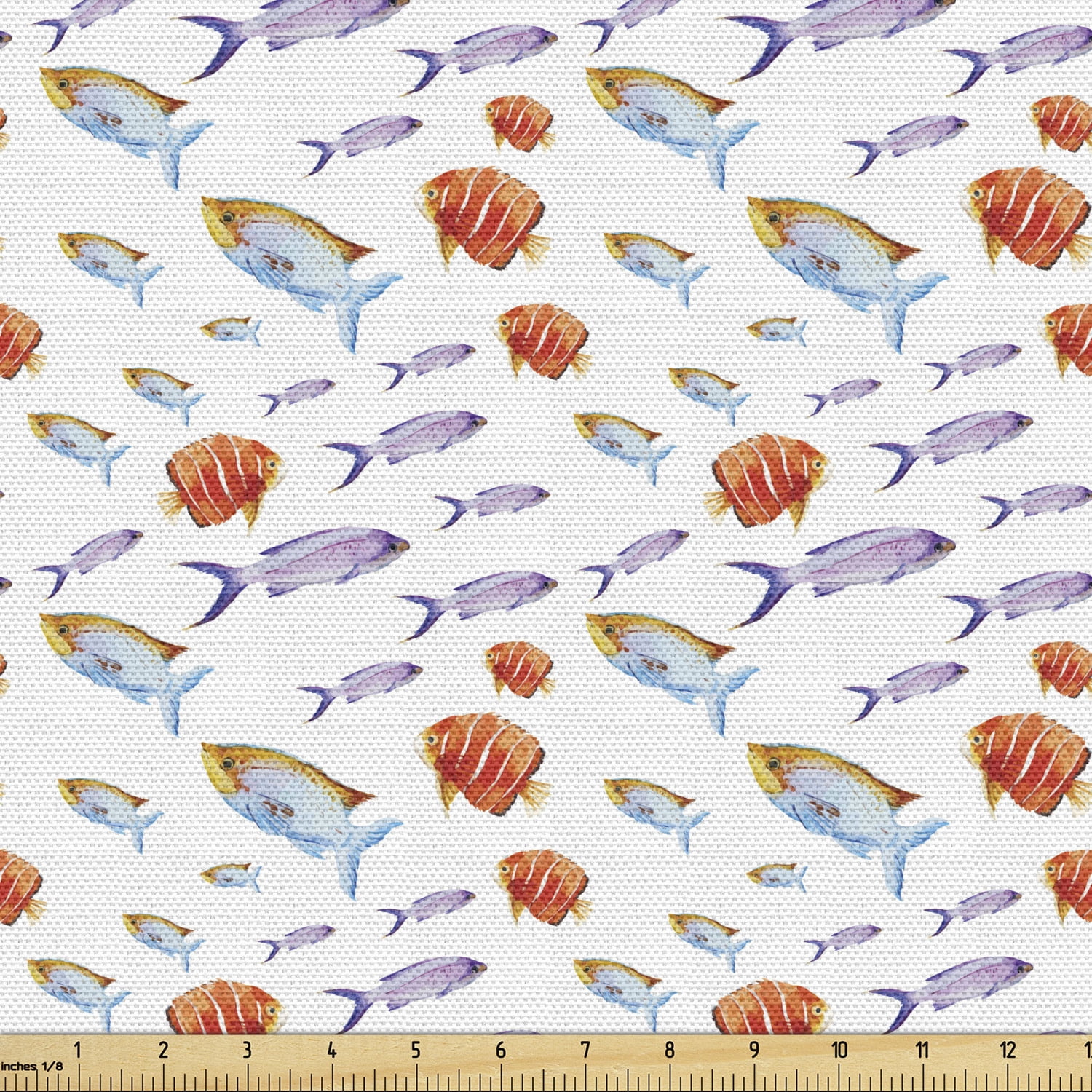 Ambesonne Fish Fabric by the Yard Upholstery, Goldfish and Mackerel, 2 ...