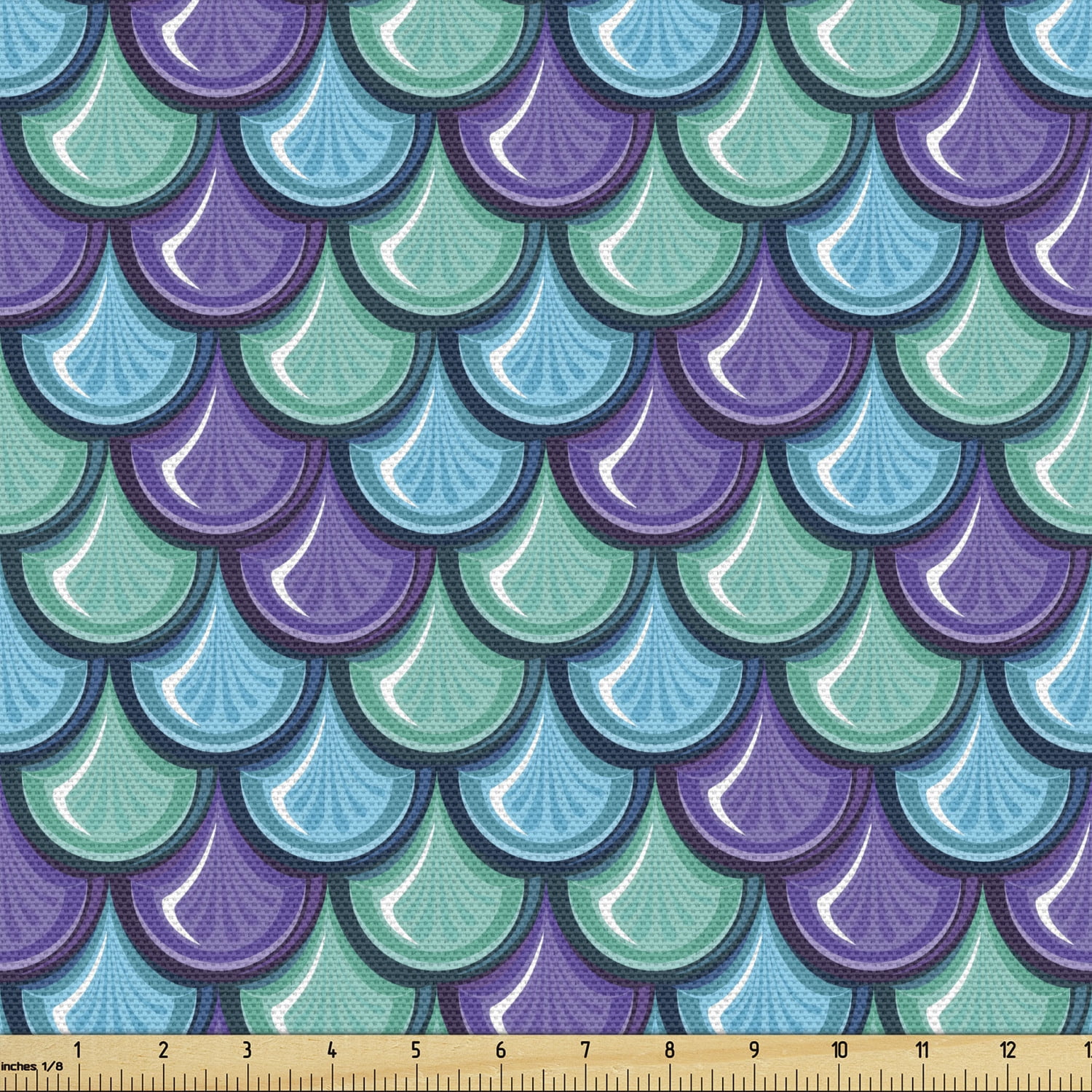 Ambesonne Fish Fabric by the Yard Upholstery, Dragonscale Ornate Motif ...