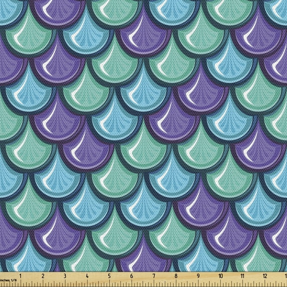 Ambesonne Fish Fabric by the Yard Upholstery, Dragonscale Ornate Motif ...