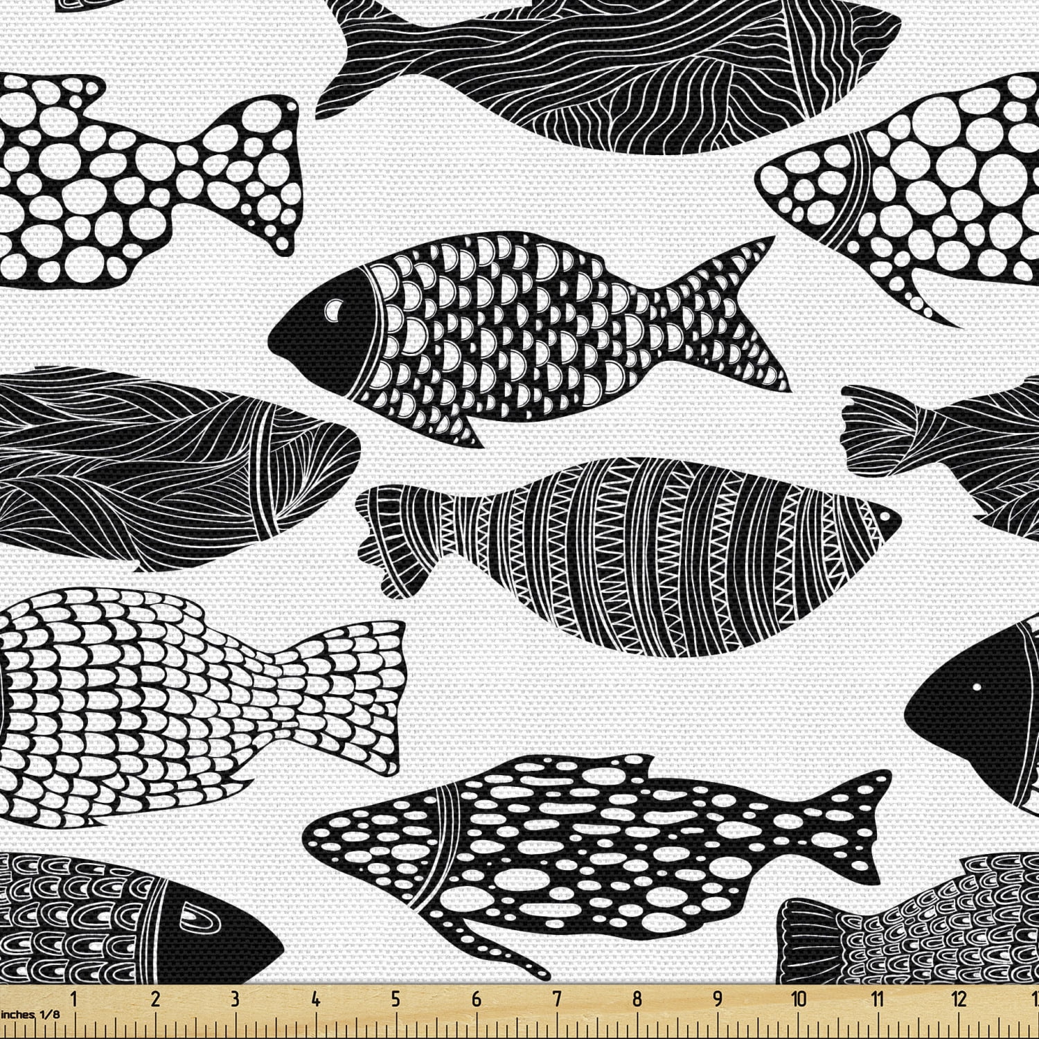 Fish Fabric by the Yard, Zentangle Style Ornamental Abstract Aquatic ...