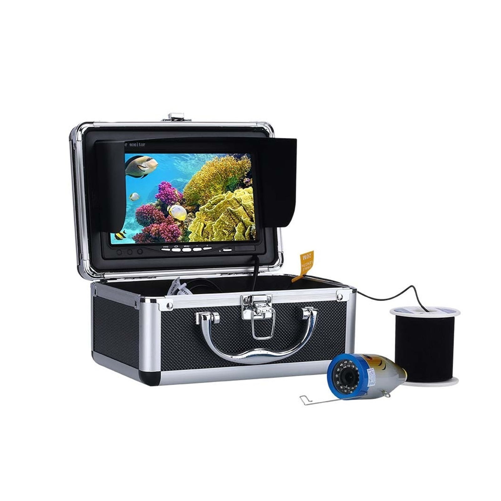 Fish Finder Underwater Fishing Camera Double Lamp 30LEDs 7Inch 15M 30M ...