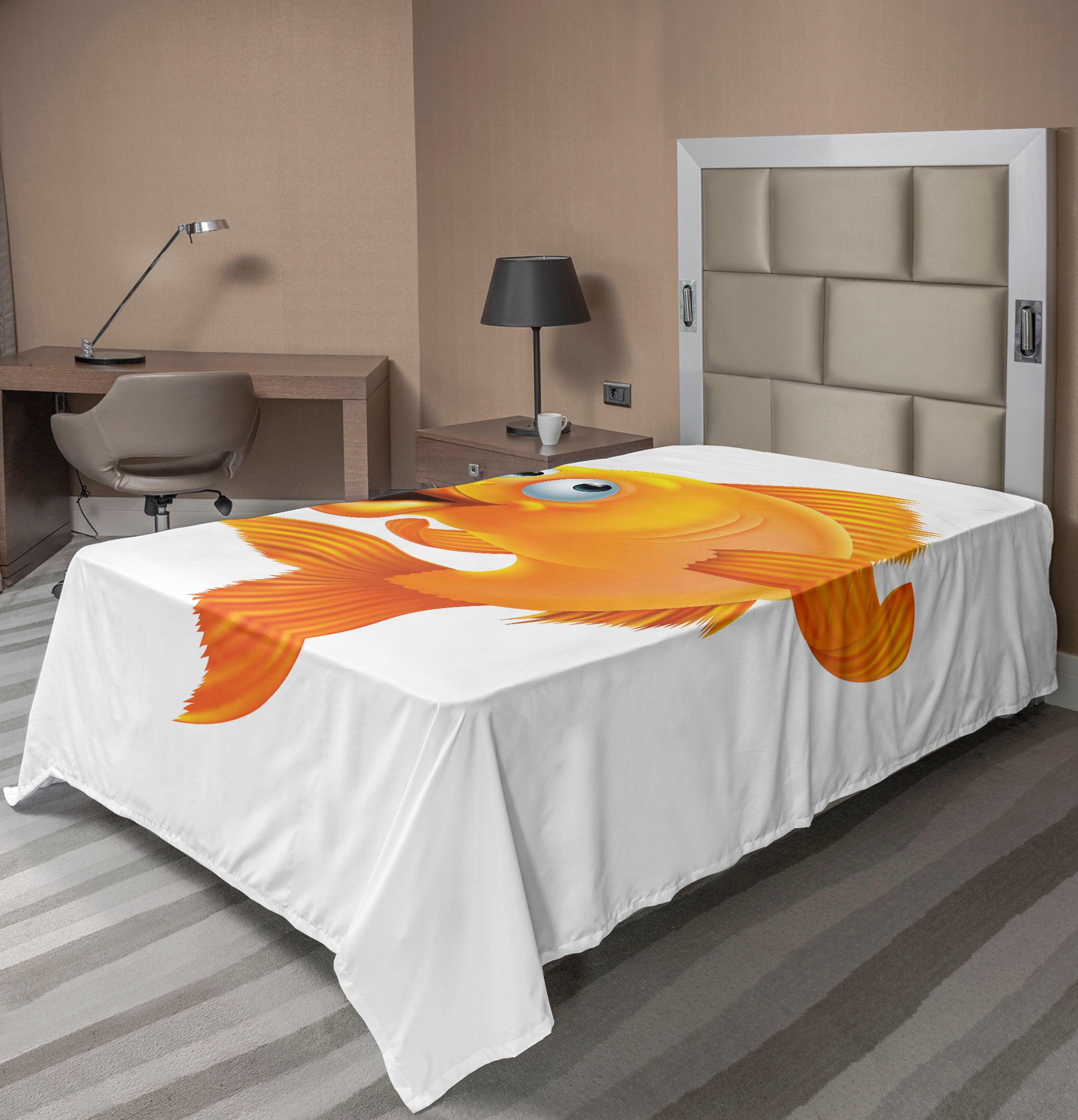 Fish Flat Sheet, Cartoon Character Happy Goldfish Smiling and Waving on ...