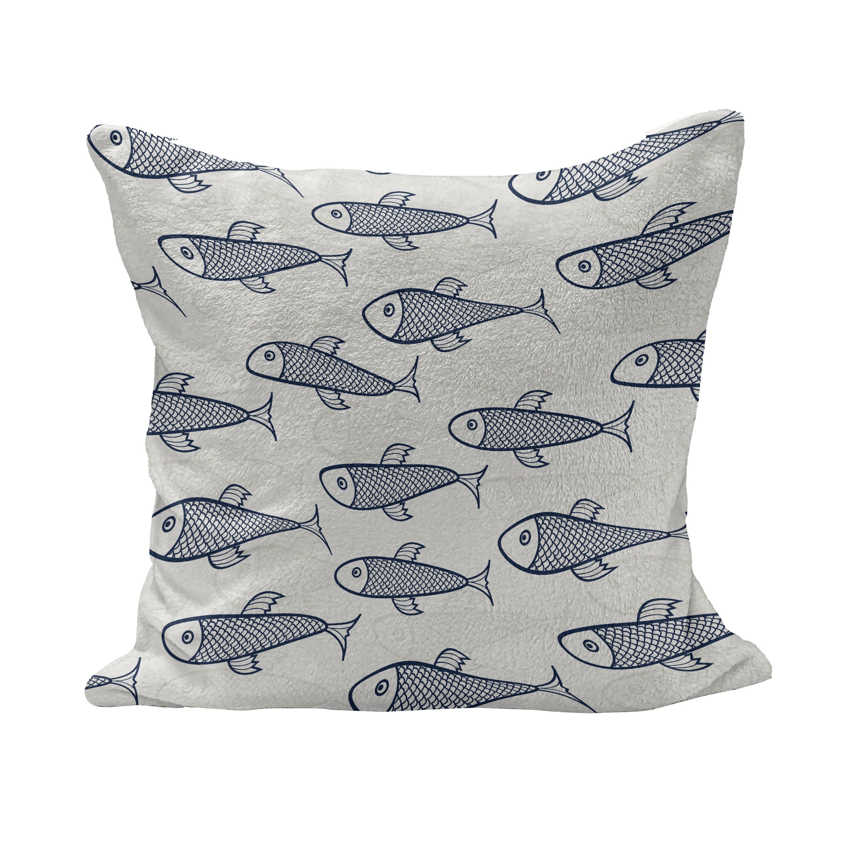 Fish Fluffy Throw Pillow Cushion Cover, Aquarium Inspired Doodle Style ...
