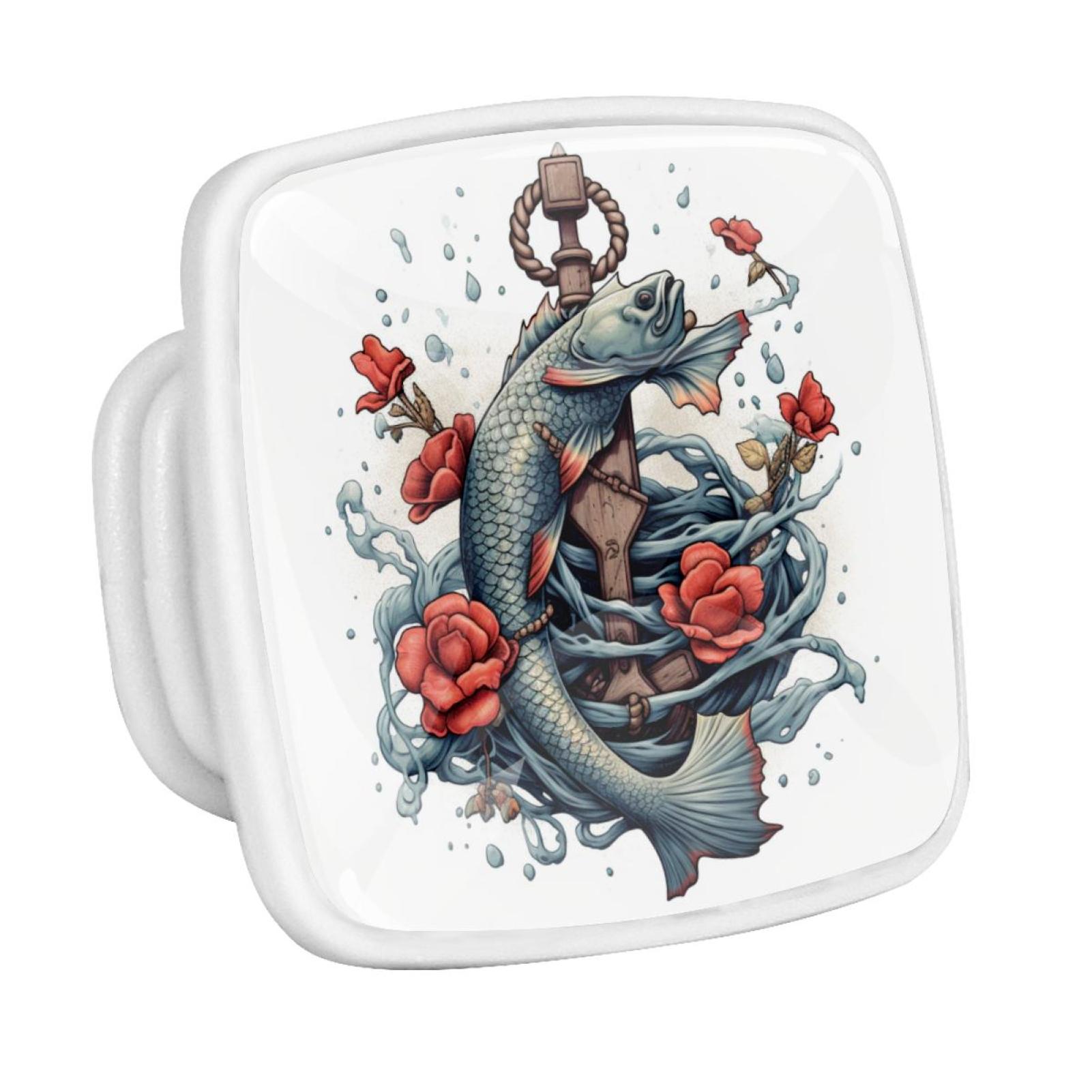 Fish Fluorescent Drawer Pulls with Screws Square 4-Pack Glow Dark Knobs ...