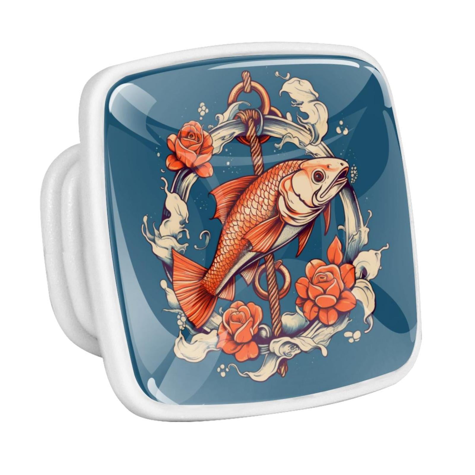 Fish Fluorescent Drawer Pulls with Screws Square 4-Pack Glow Dark Knobs ...