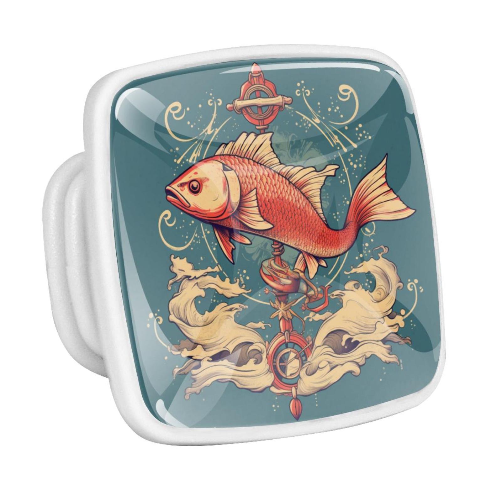 Fish Fluorescent Drawer Pulls with Screws Square 4-Pack Glow Dark Knobs ...