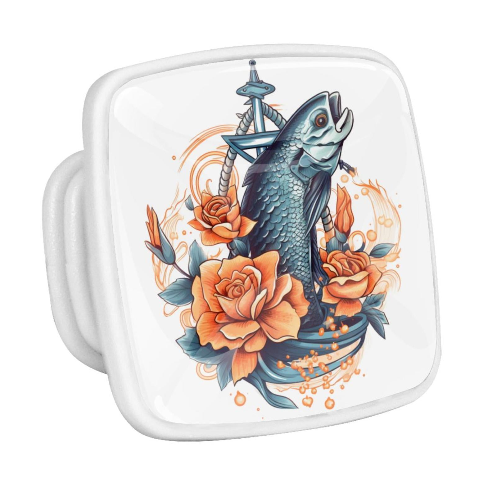 Fish Fluorescent Drawer Pulls with Screws Square 4-Pack Glow Dark Knobs ...