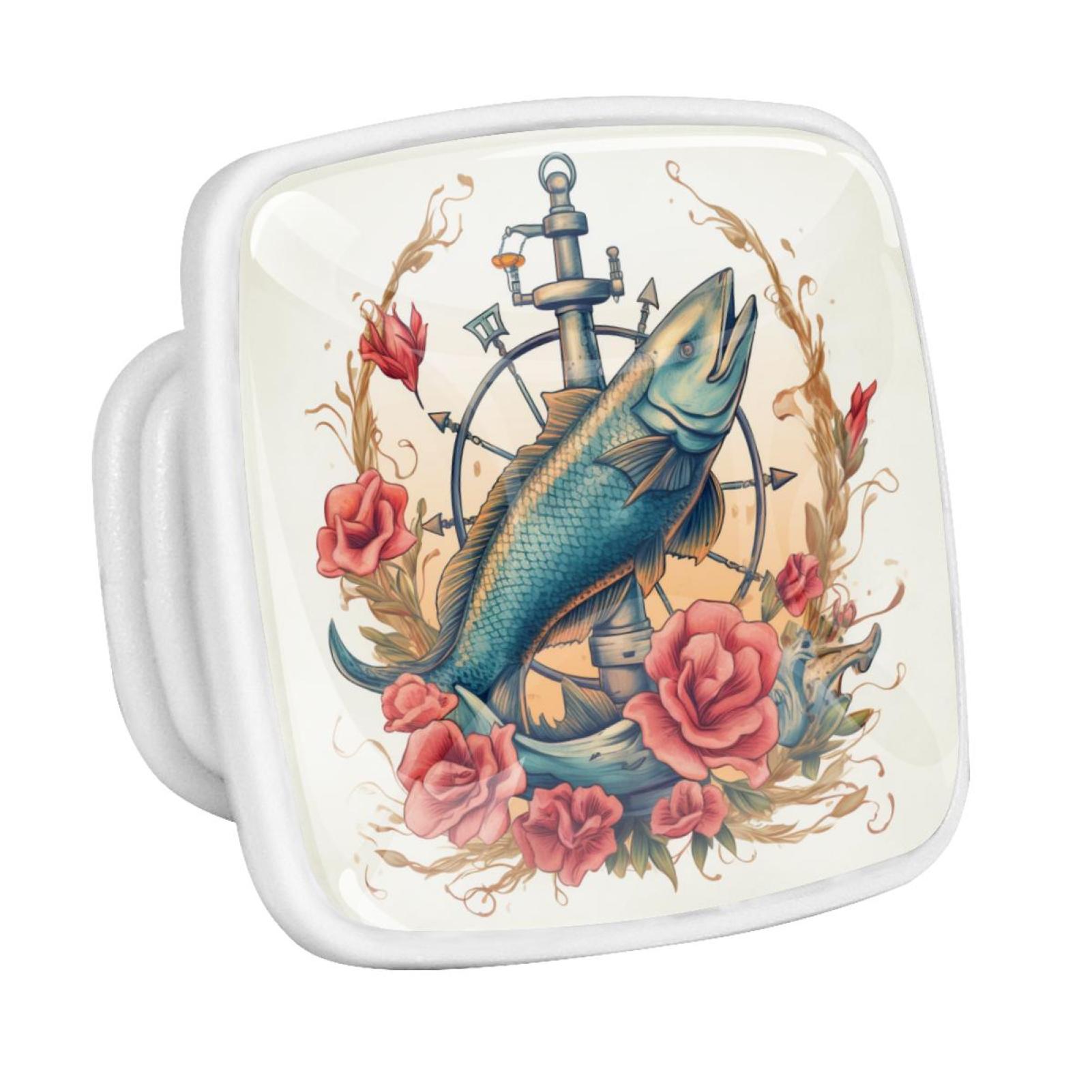 Fish Fluorescent Drawer Pulls with Screws Square 4-Pack Glow Dark Knobs ...