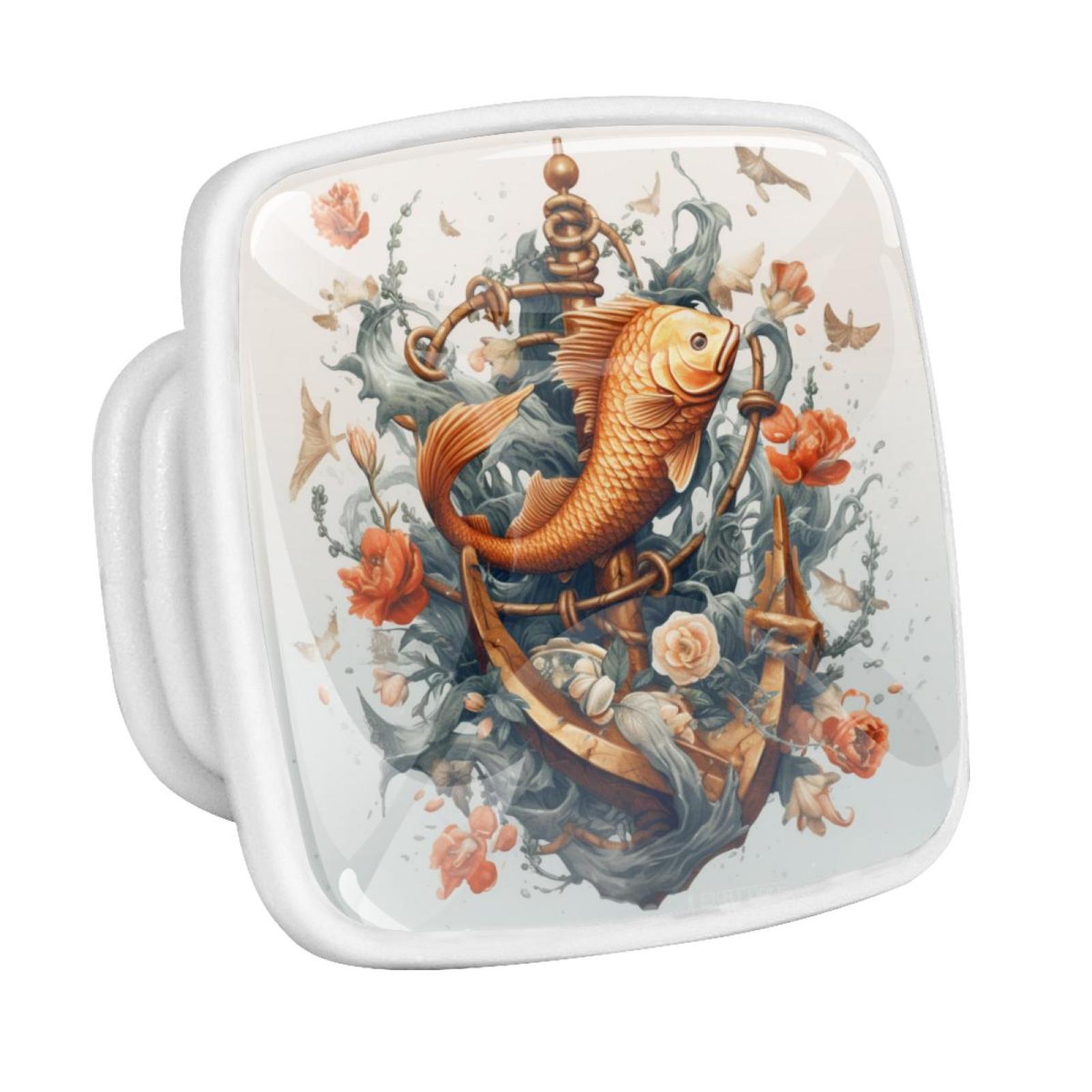 Fish Fluorescent Drawer Pulls with Screws Square 4-Pack Glow Dark Knobs ...