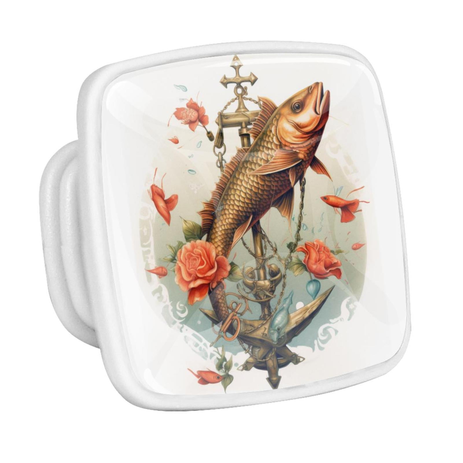 Fish Fluorescent Drawer Pulls with Screws Square 4-Pack Glow Dark Knobs ...