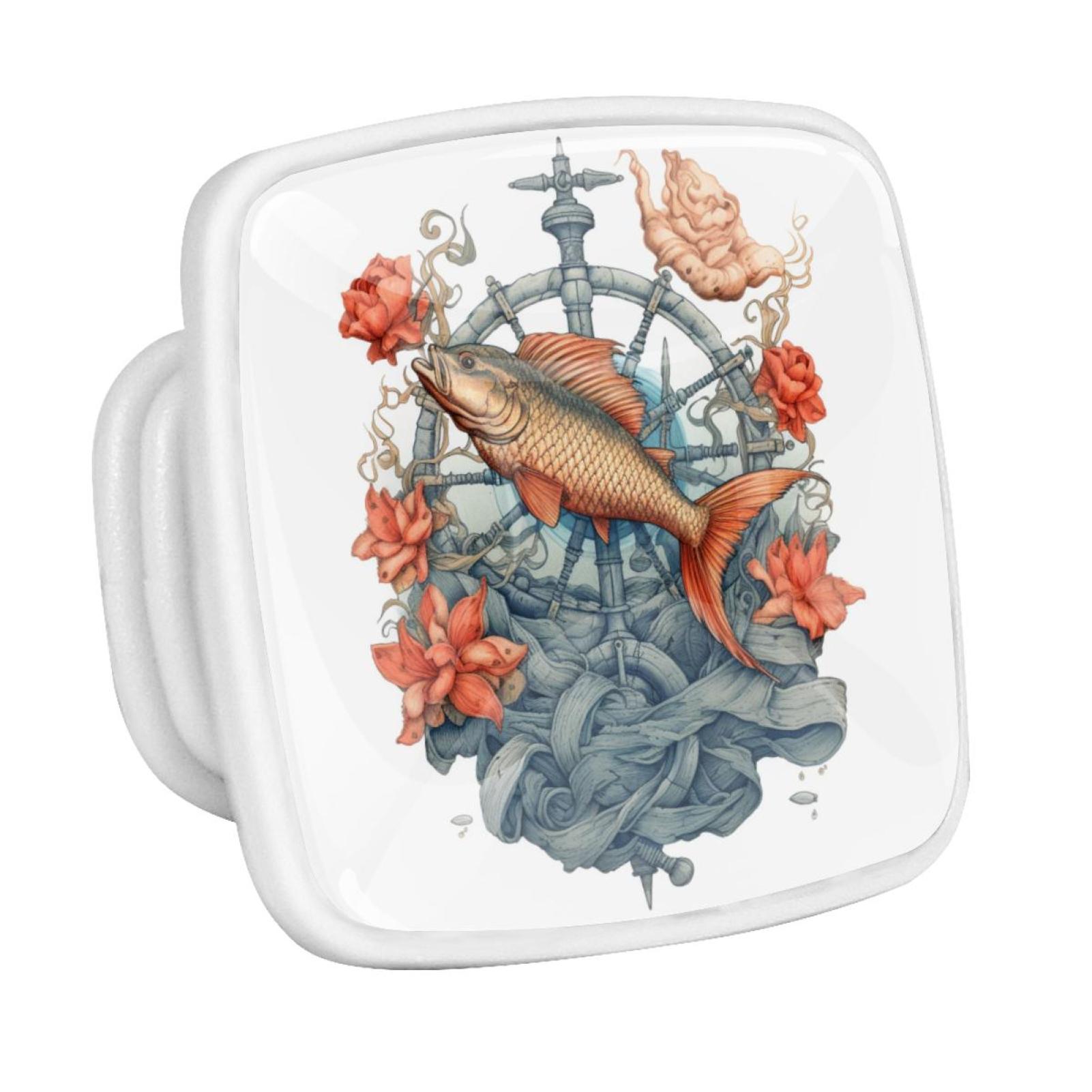 Fish Fluorescent Drawer Pulls with Screws Square 4-Pack Glow Dark Knobs ...