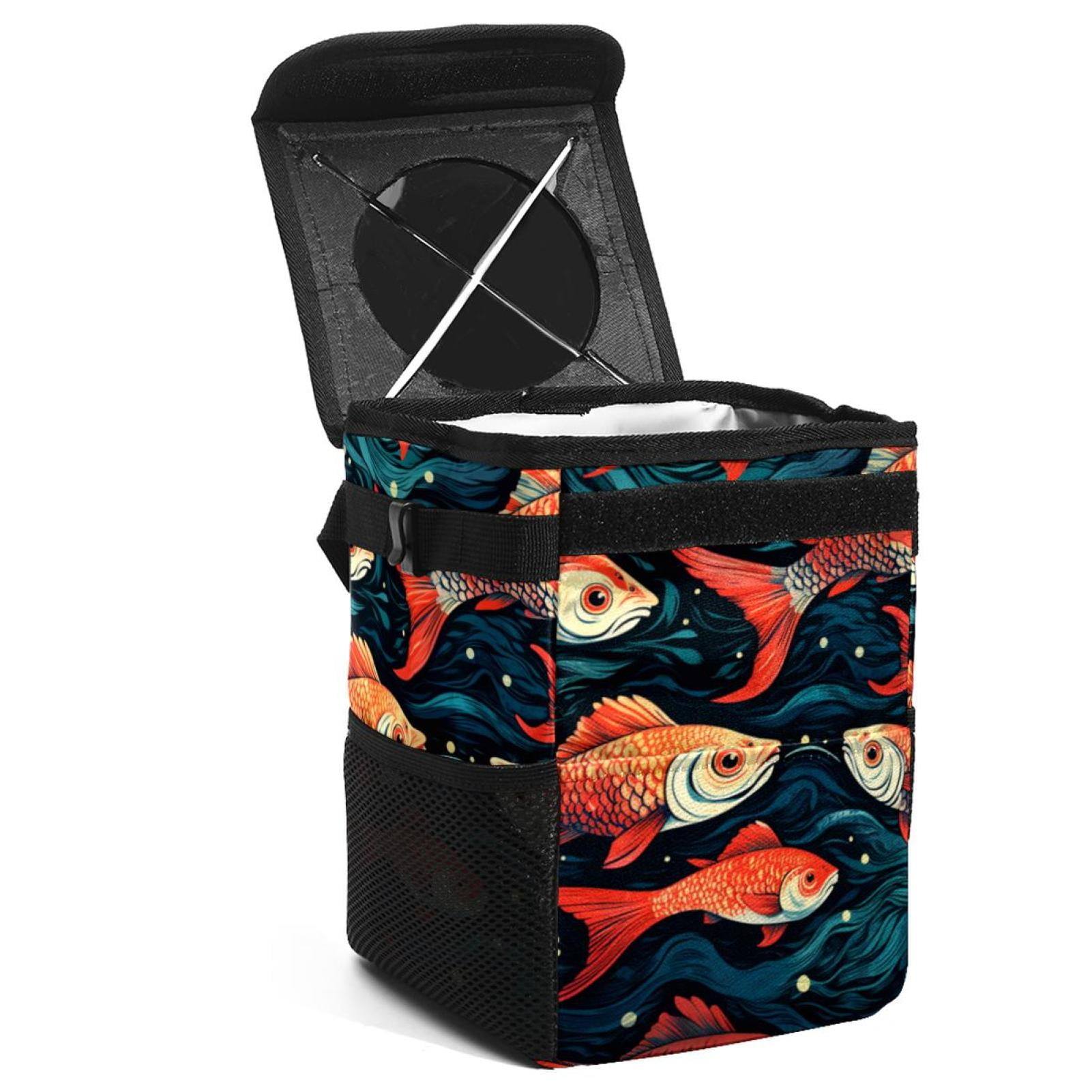 Fish Foldable Car Trash Bin with Lid, Leak-Proof, Hanging Storage Bag ...