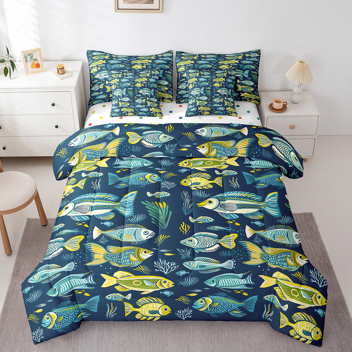 Fish Full Size Comforter 7 Pieces Bed In A Bag For Kids Boys Girls ...