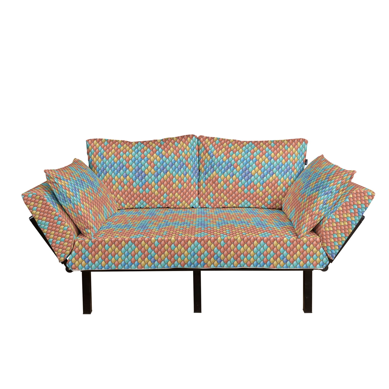 Fish Futon Couch, Maritime Animal Scales Pattern Abstract Geometric ...
