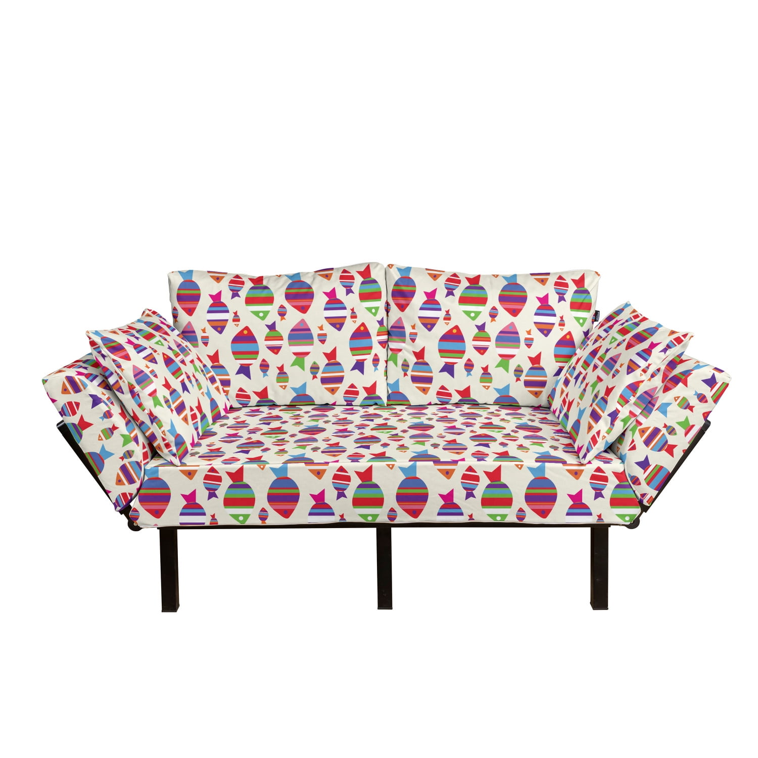 Fish Futon Couch, Underwater Aquarium Inspired Pattern with Vibrant ...