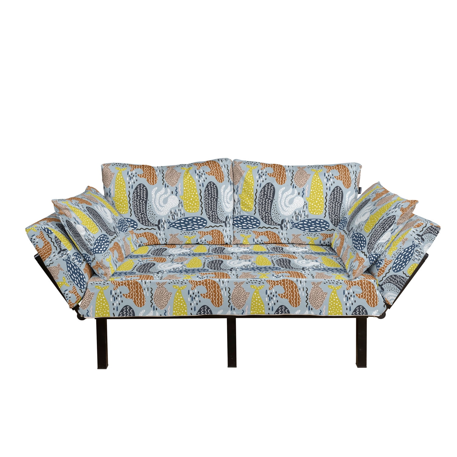 Fish Futon Couch, Whale Dolphin Big Fish Mammal Silhouettes Ocean ...