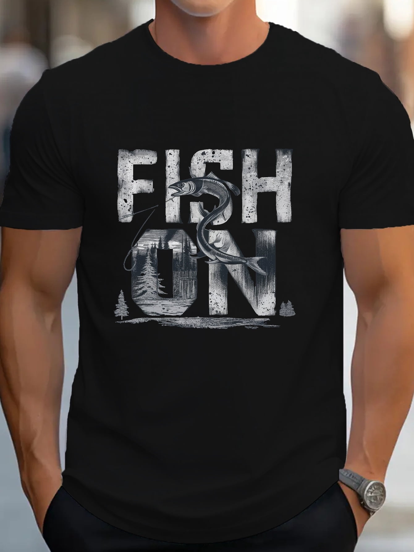 Fish Graphic Print Cotton T-Shirt, Men'S Casual Short Sleeve Summer T ...