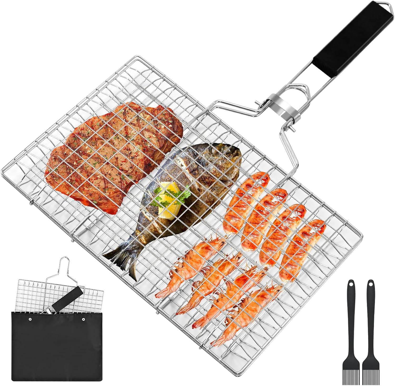 Fish Grill Baskets，Folding Portable Grilling Rack For Grill, BBQ Basket ...