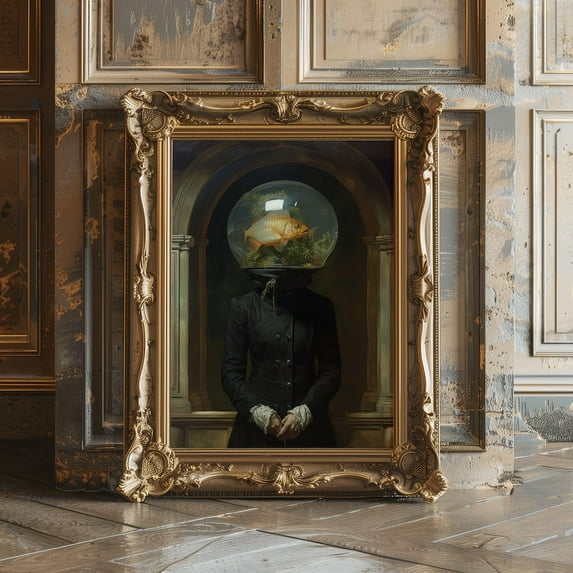 Fish Head Woman Victorian Vintage Altered Moody Banksy Art Prints ...