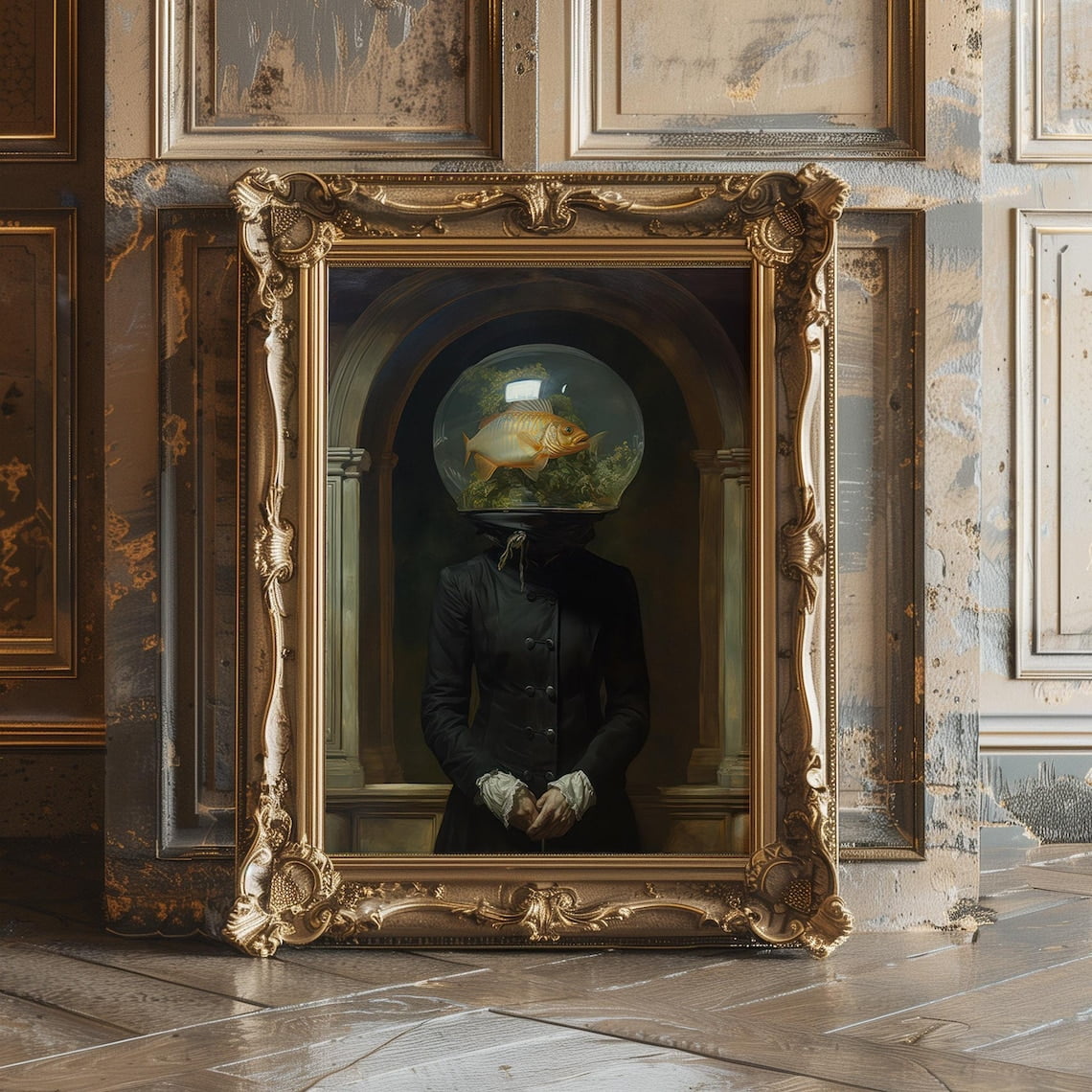 Fish Head Woman Victorian Vintage Altered Moody Banksy Art Prints ...