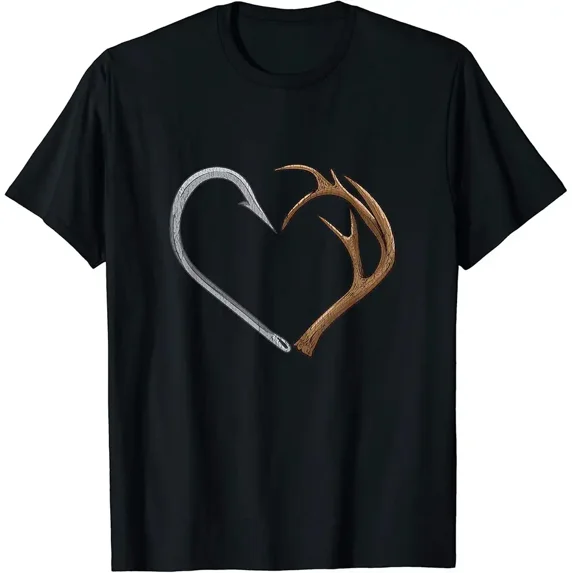 Fish Hook Antler Heart Hunting Fishing Love Graphic Men Women Short ...
