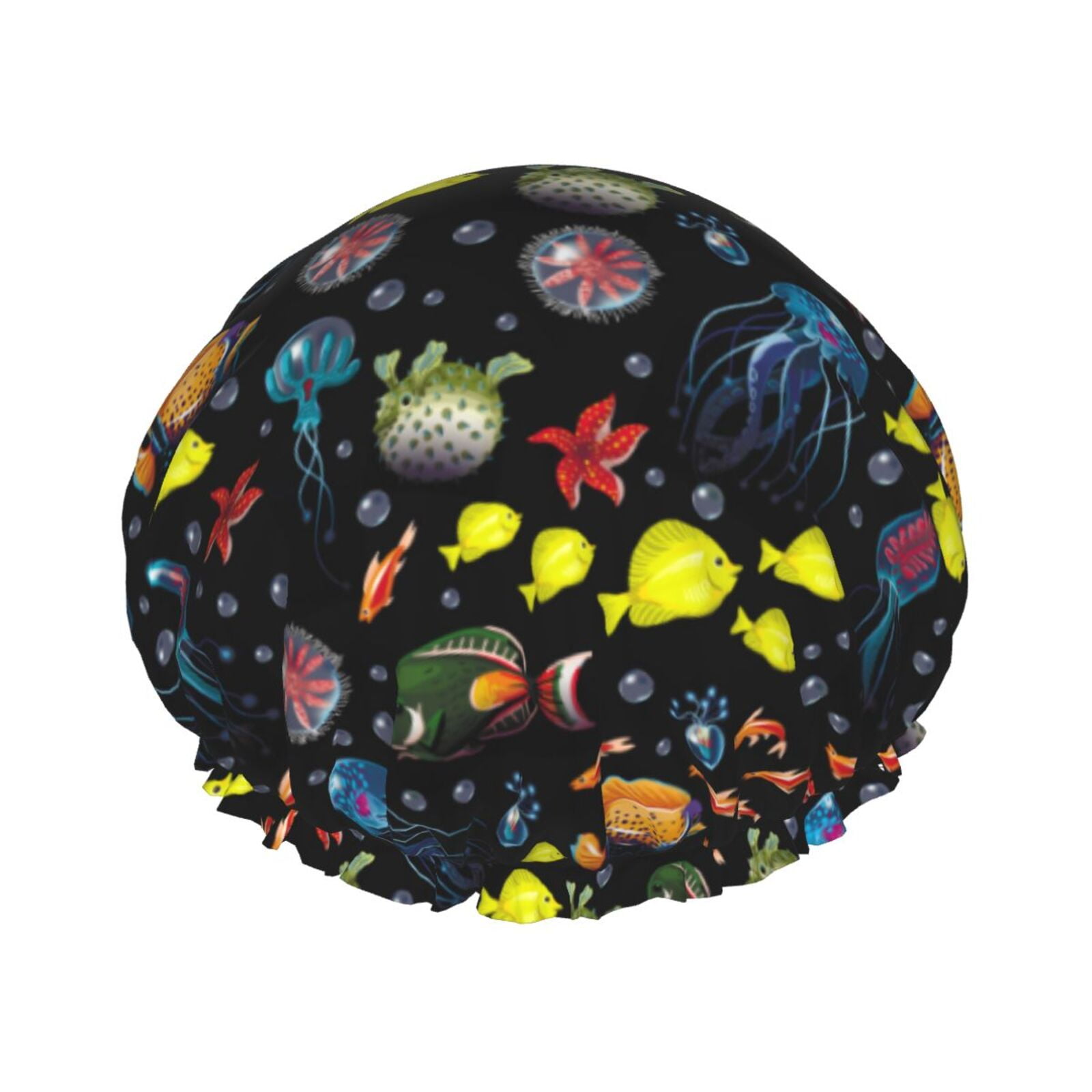 Fish Jellyfish Starfish Shower Cap, Reusable Bath Hair Hat for all Hair ...