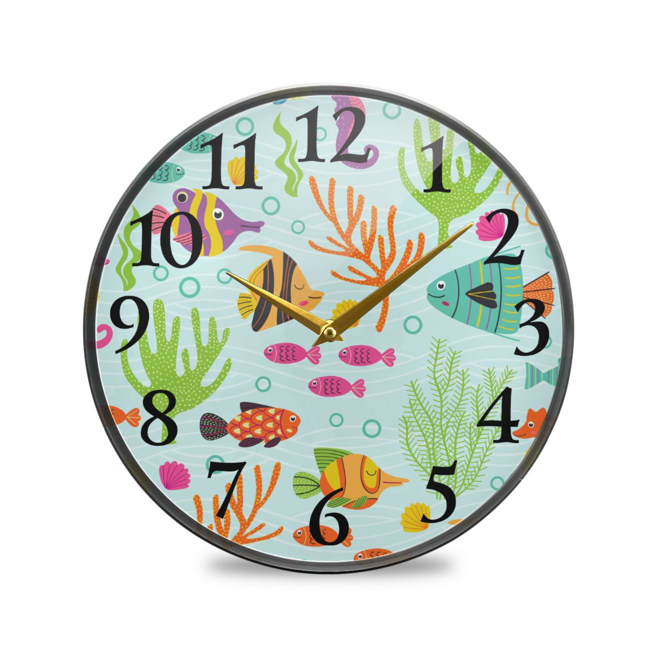 Fish Jellyfish Wall Clocks Battery Operated 9.5 Inch Round Clock ...