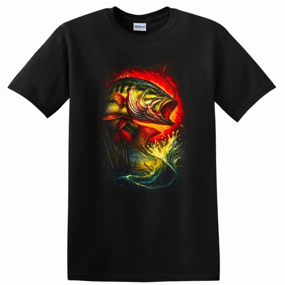 Fish Jumping Design T Shirt Fishing Lover Gift Bass Art Tee Graphic ...