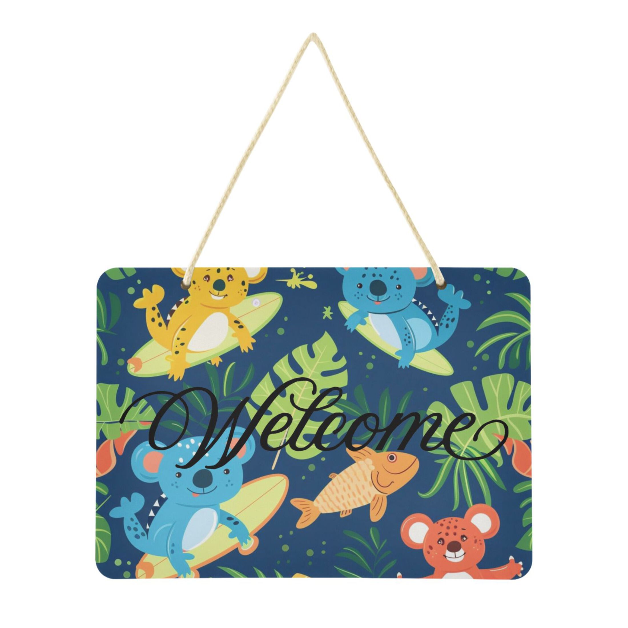 Fish Koala Leaf Welcome Sign Front Door PVC 14x10 inch Hanger Hello ...