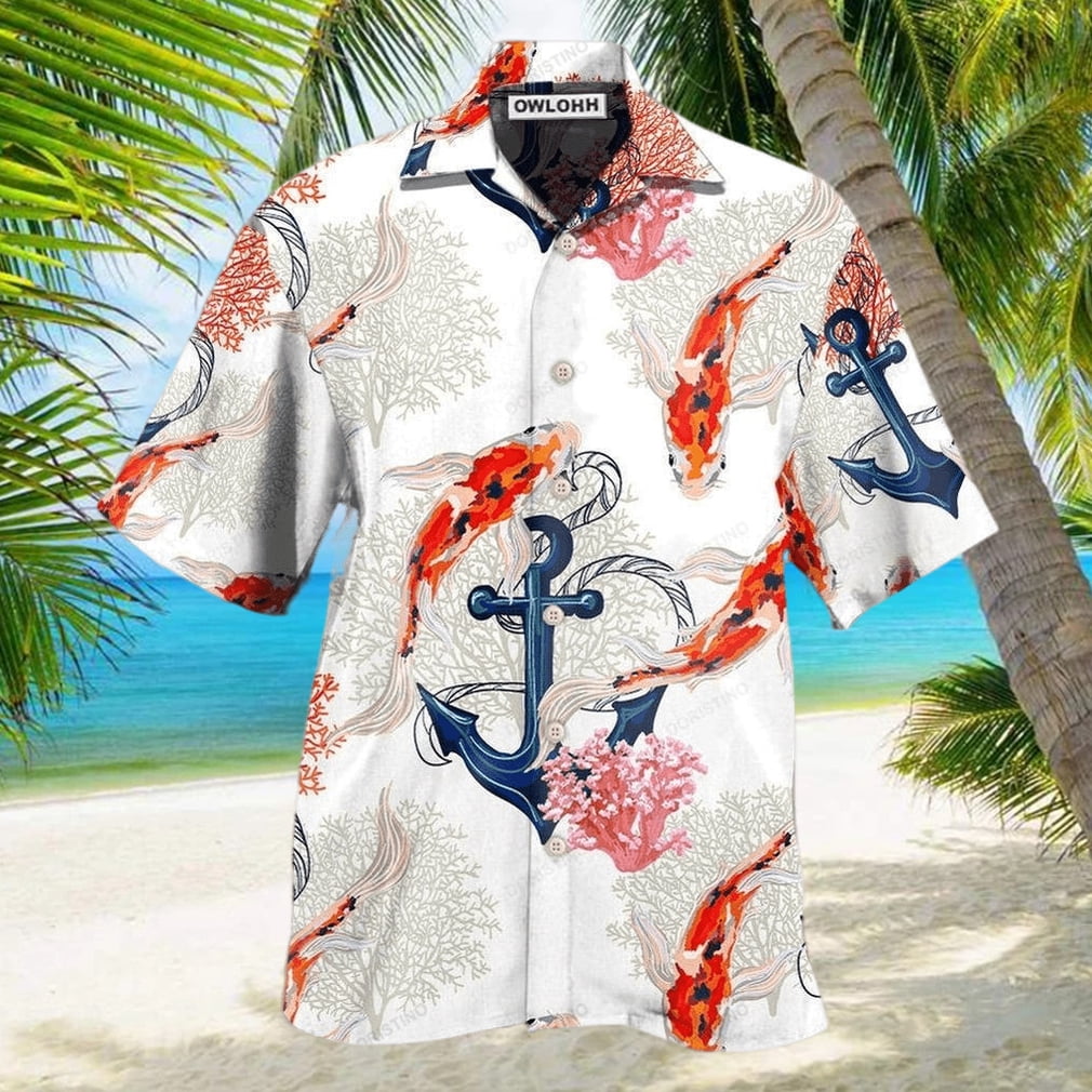 Fish Koi Fish Anchor Coral Hawaiian Shirt - Walmart.com