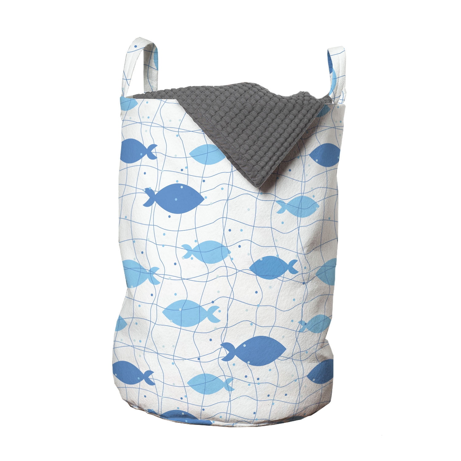 Fish Laundry Bag, Fish Net with Polka Dots Abstract Animal Silhouettes ...