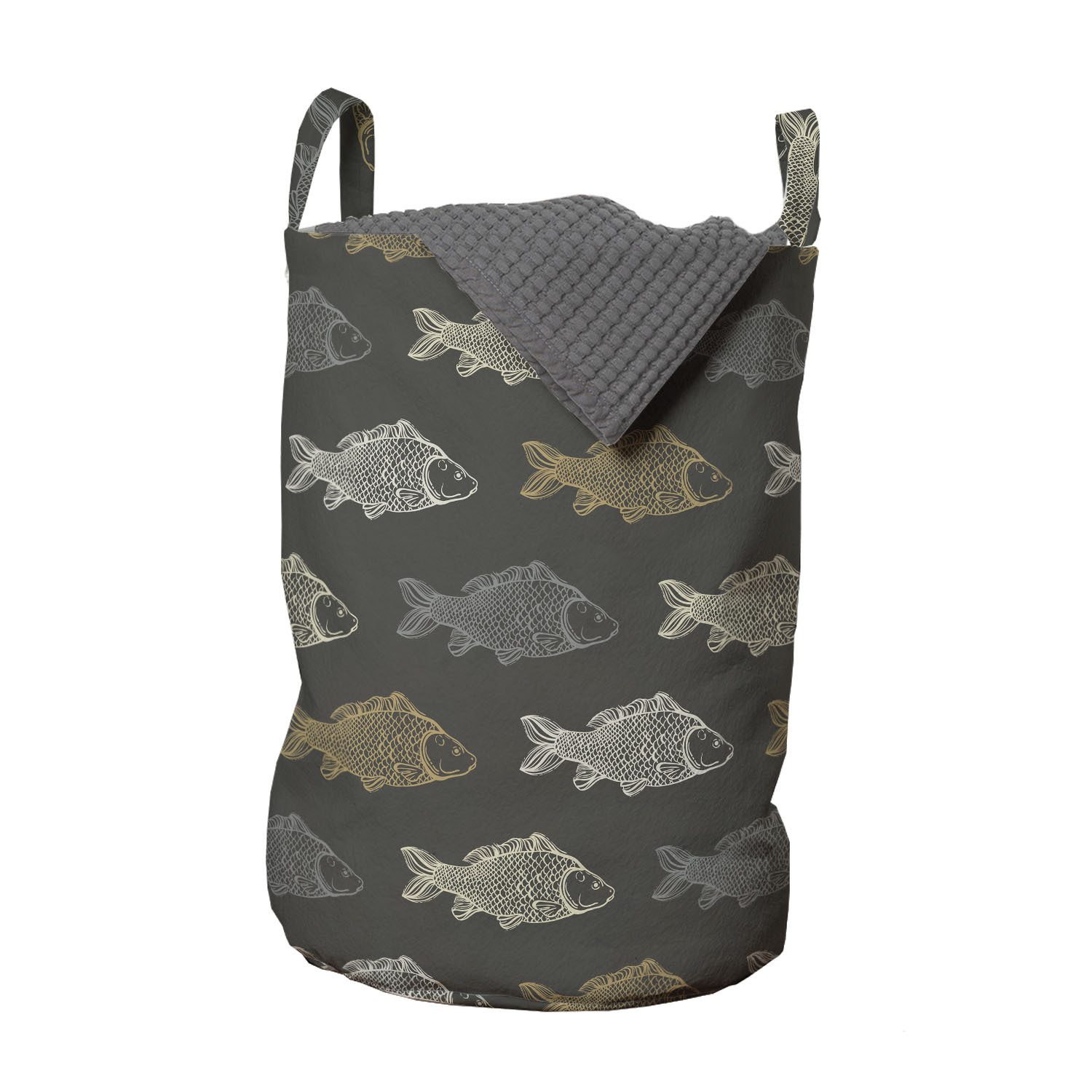 Fish Laundry Bag, Rhythmic Koi Fish Underwater Pattern on Dark ...