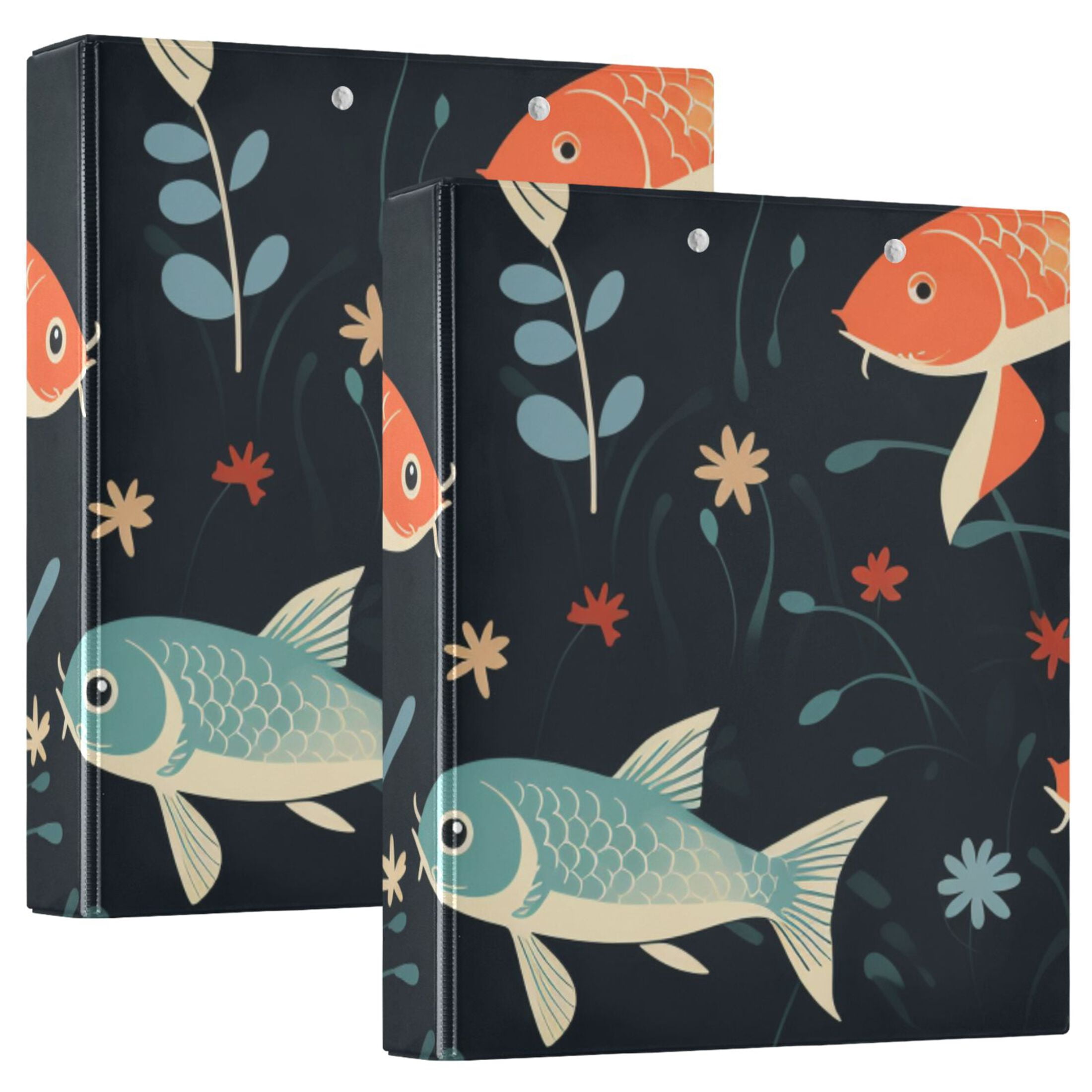 Fish Leaves Flowers Blue 3 Ring Binders 1.5 inch Hardcover File Folders ...