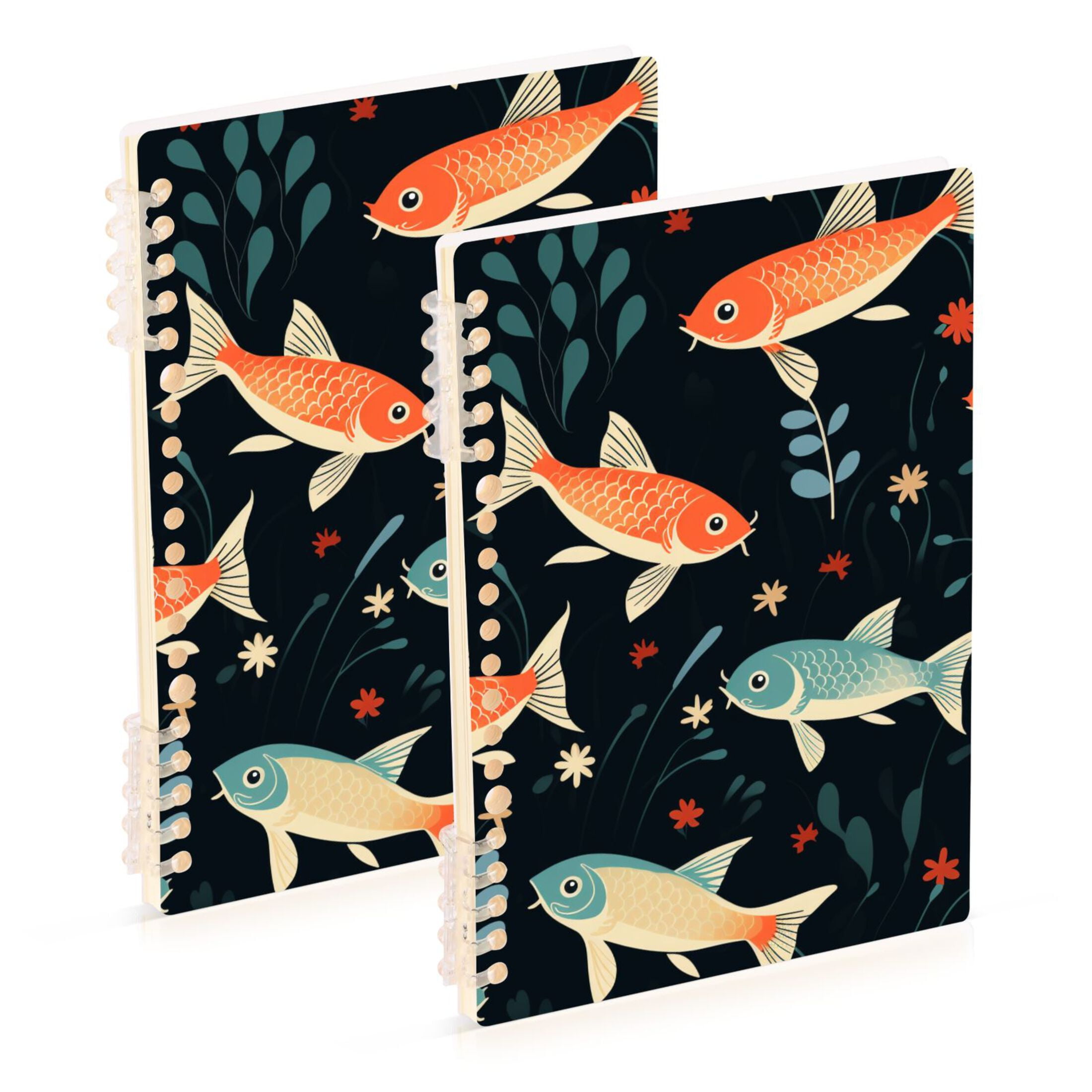 Fish Leaves Flowers Blue Ring Binder Notebook Journey Note Diary ...