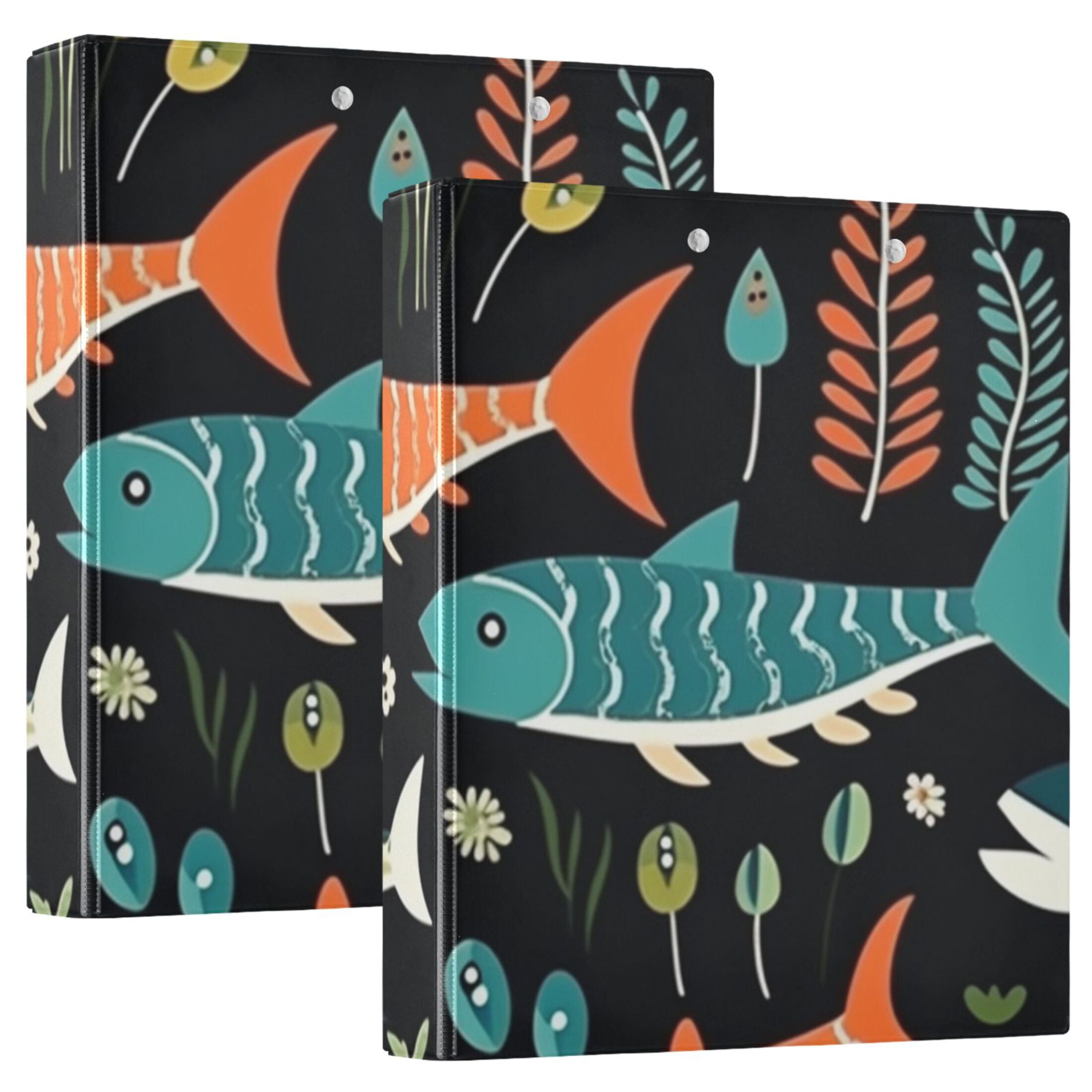 Fish Leaves Green 3 Ring Binders 1.5 inch Hardcover File Folders with ...