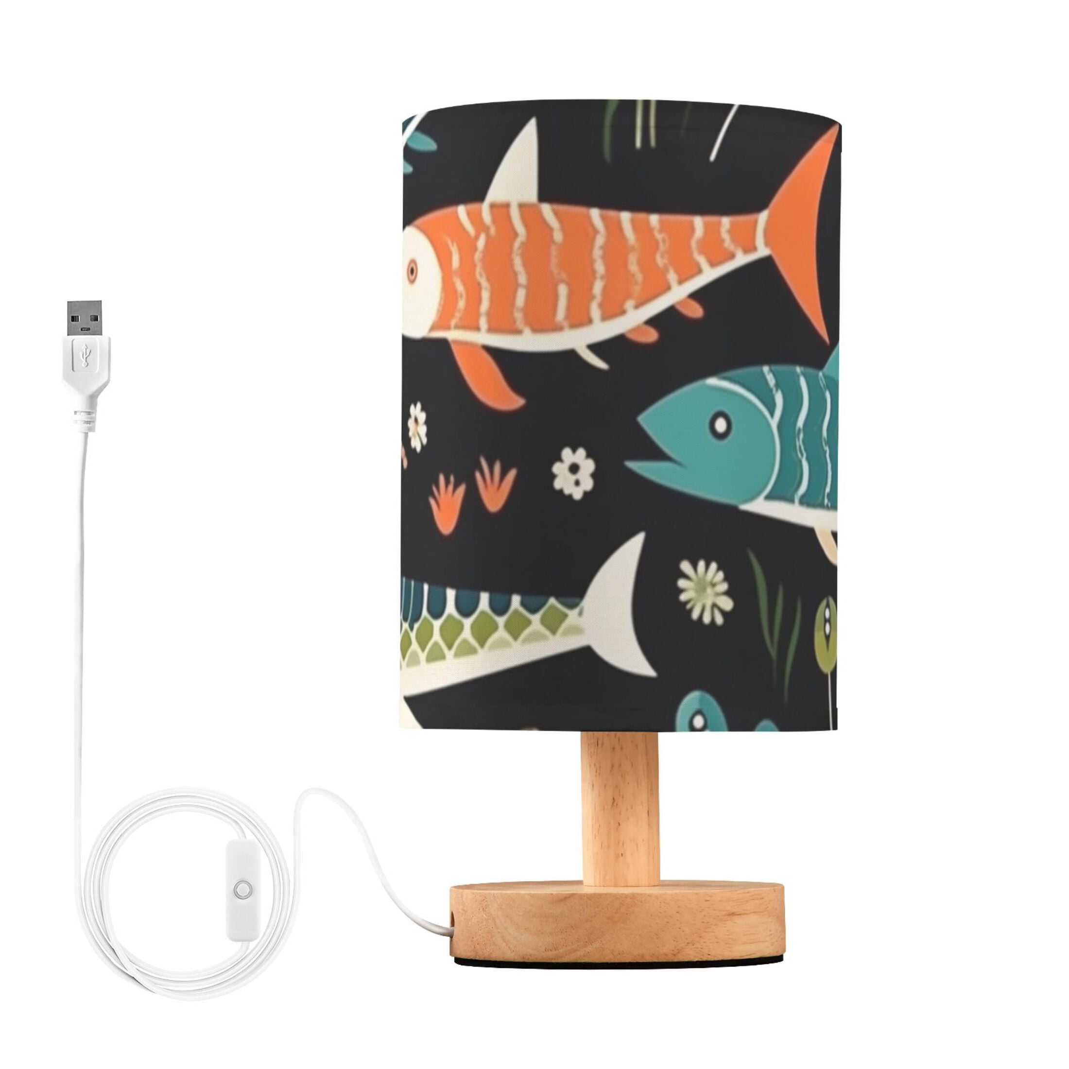 Fish Leaves Green Table Lamp USB Bedside Desk Nightstand Lamp Printed ...
