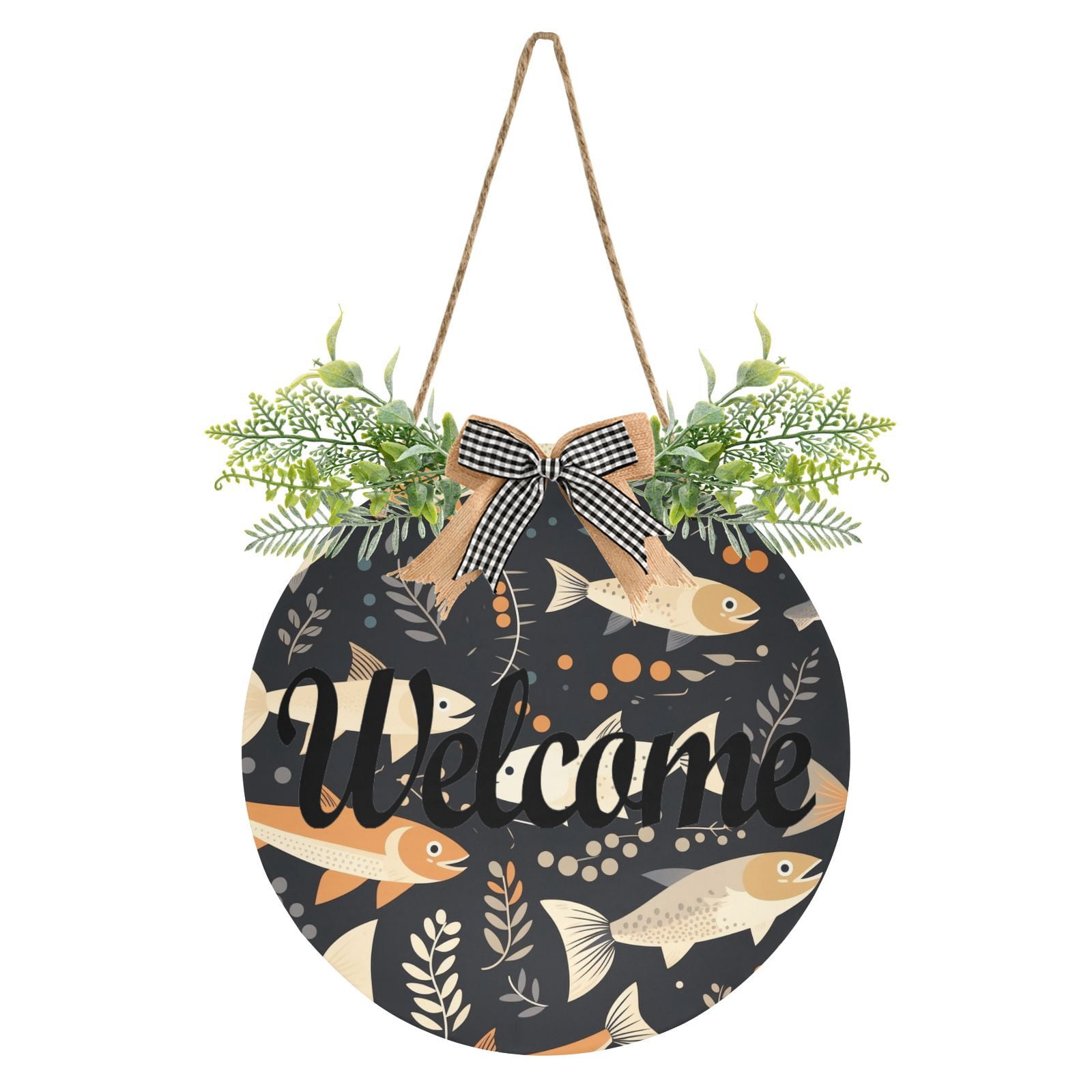 Fish Leaves Yellow Welcome Sign for Front Door Wreath Door Sign for ...